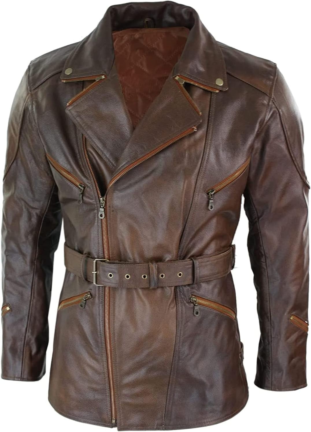 Mens 3/4 Quarter Car Coat Motorcycle Brown Biker Long Jacket - Genuine ...