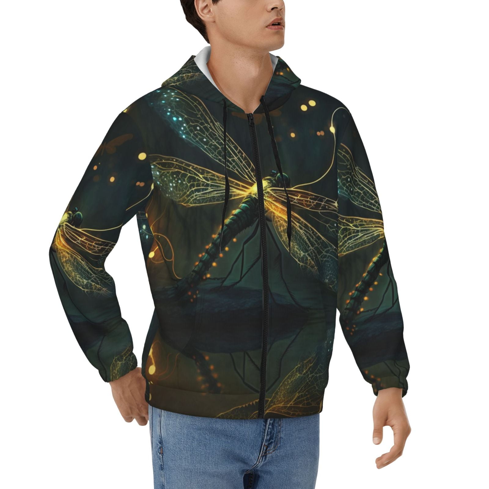 Mens 3D Print Full Zip Hoodie Jackets Hooded Sweatshirt, Dragonfly ...