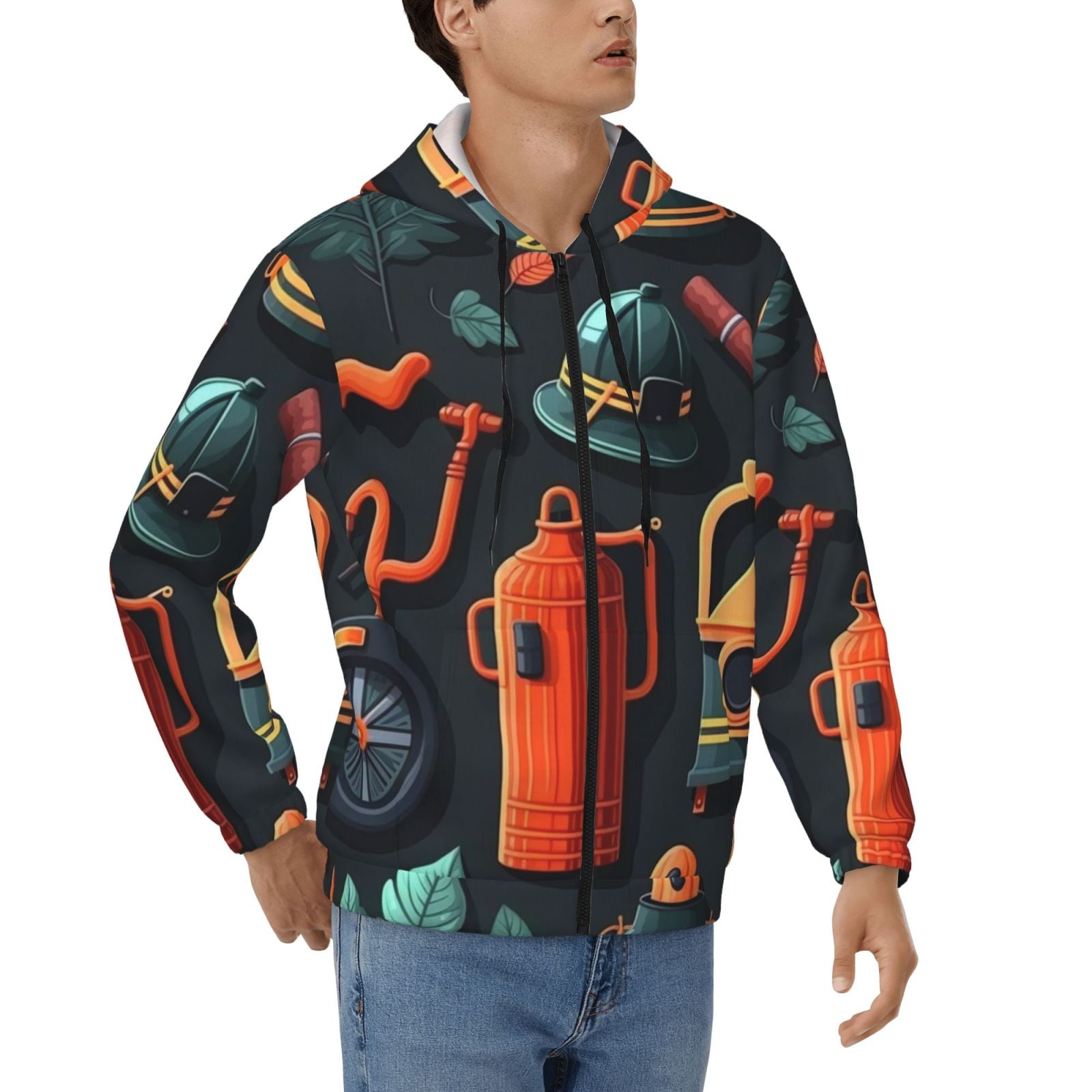 Mens 3D Print Full Zip Hoodie Jackets Hooded Sweatshirt, Firefighting ...