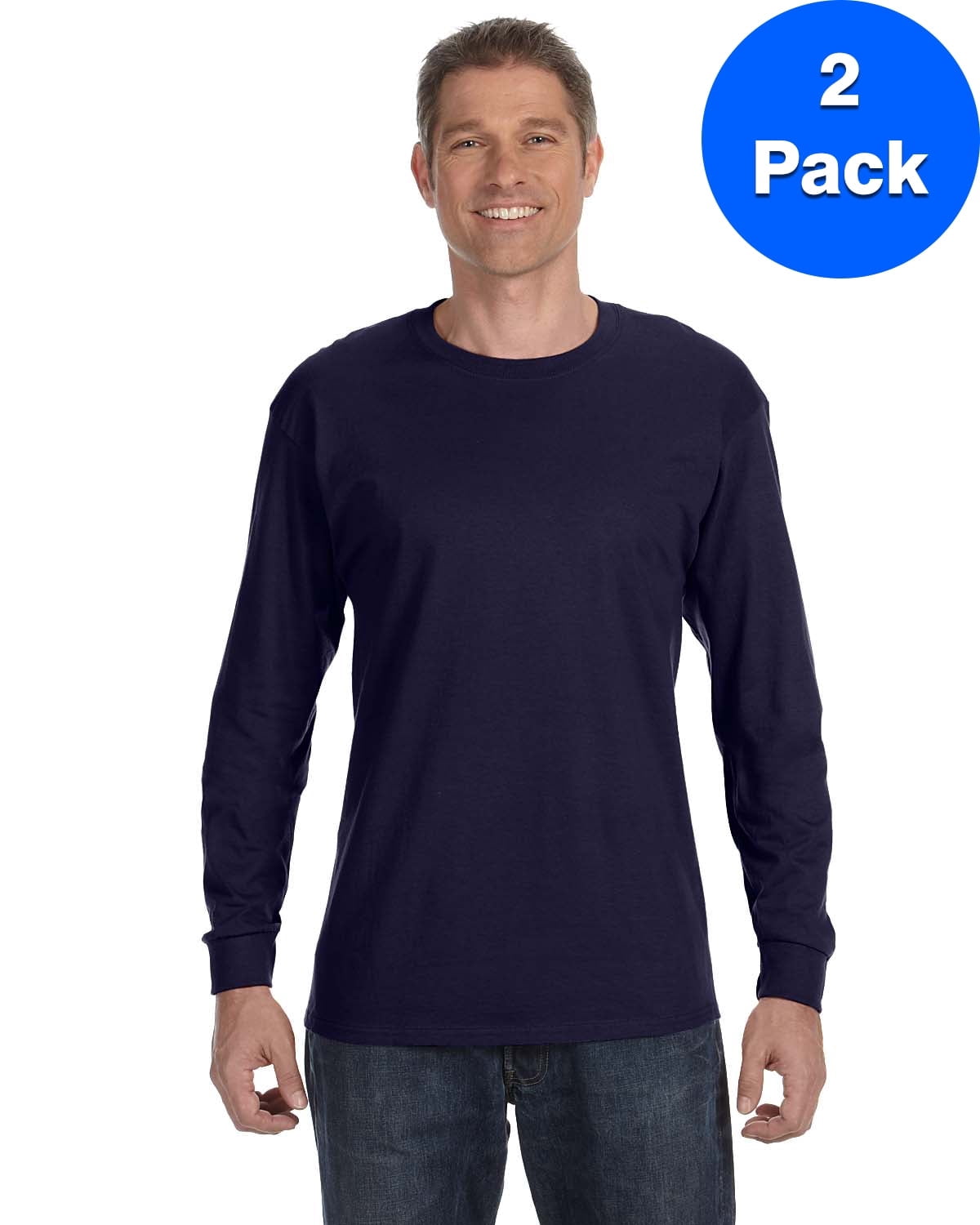 Mens 5.3 oz. Heavy Cotton Long-Sleeve T-Shirt 2 Pack - Walmart.com