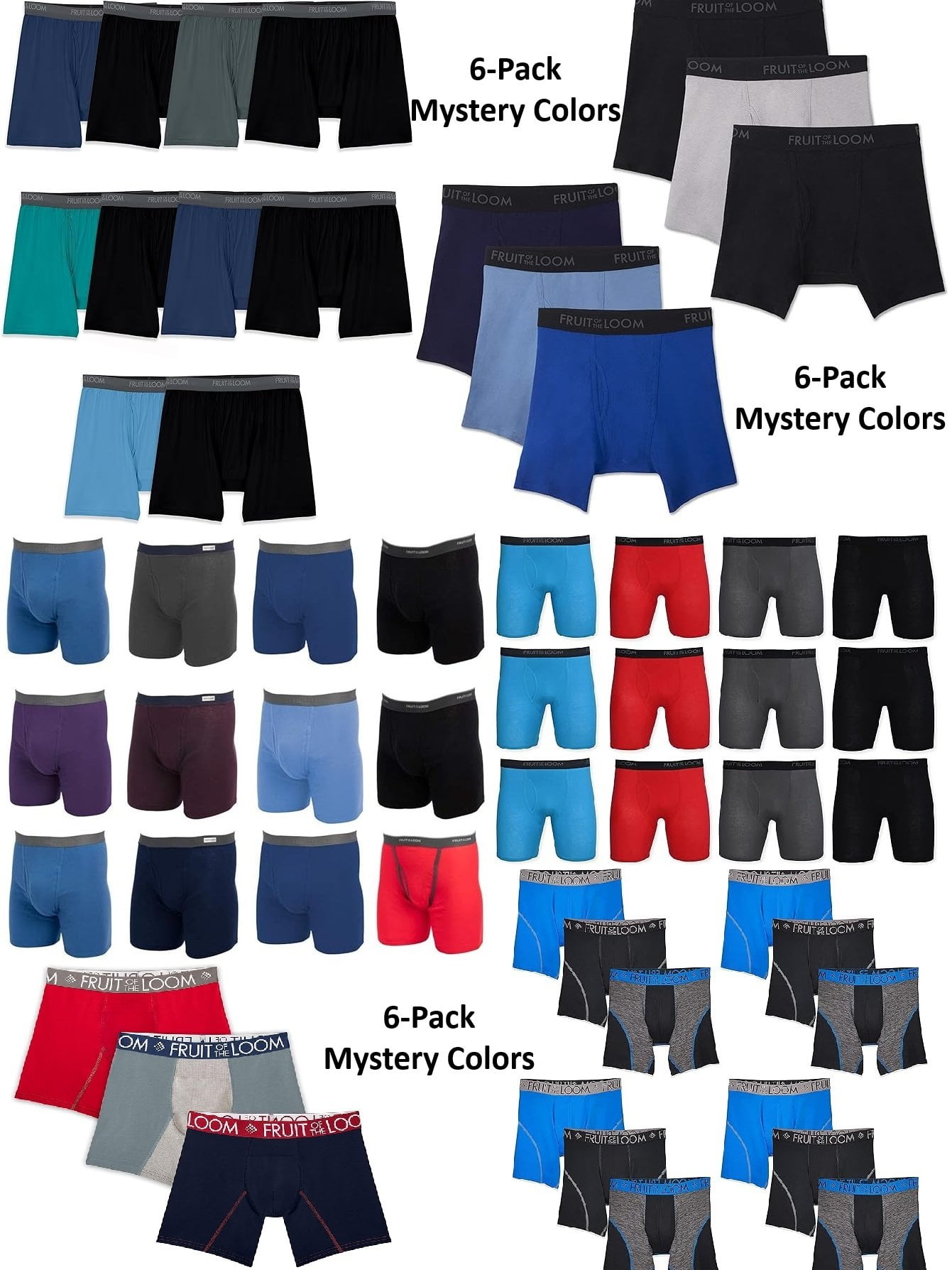 Mens 6-Pack Assorted Boxer Briefs by Fruit of the Loom Comfortable ...