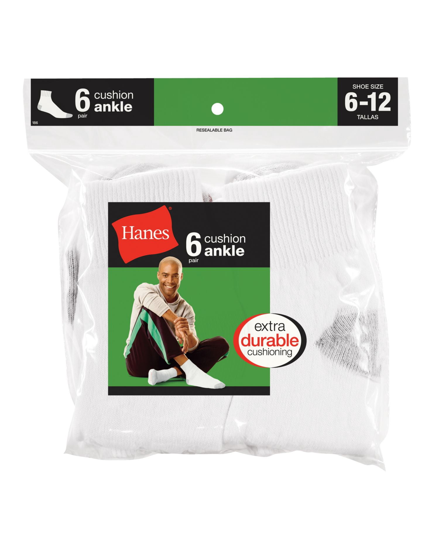 Hanes Men's Cushioned Ankle Socks 6-Pack Moisture-Wicking and Odor ...