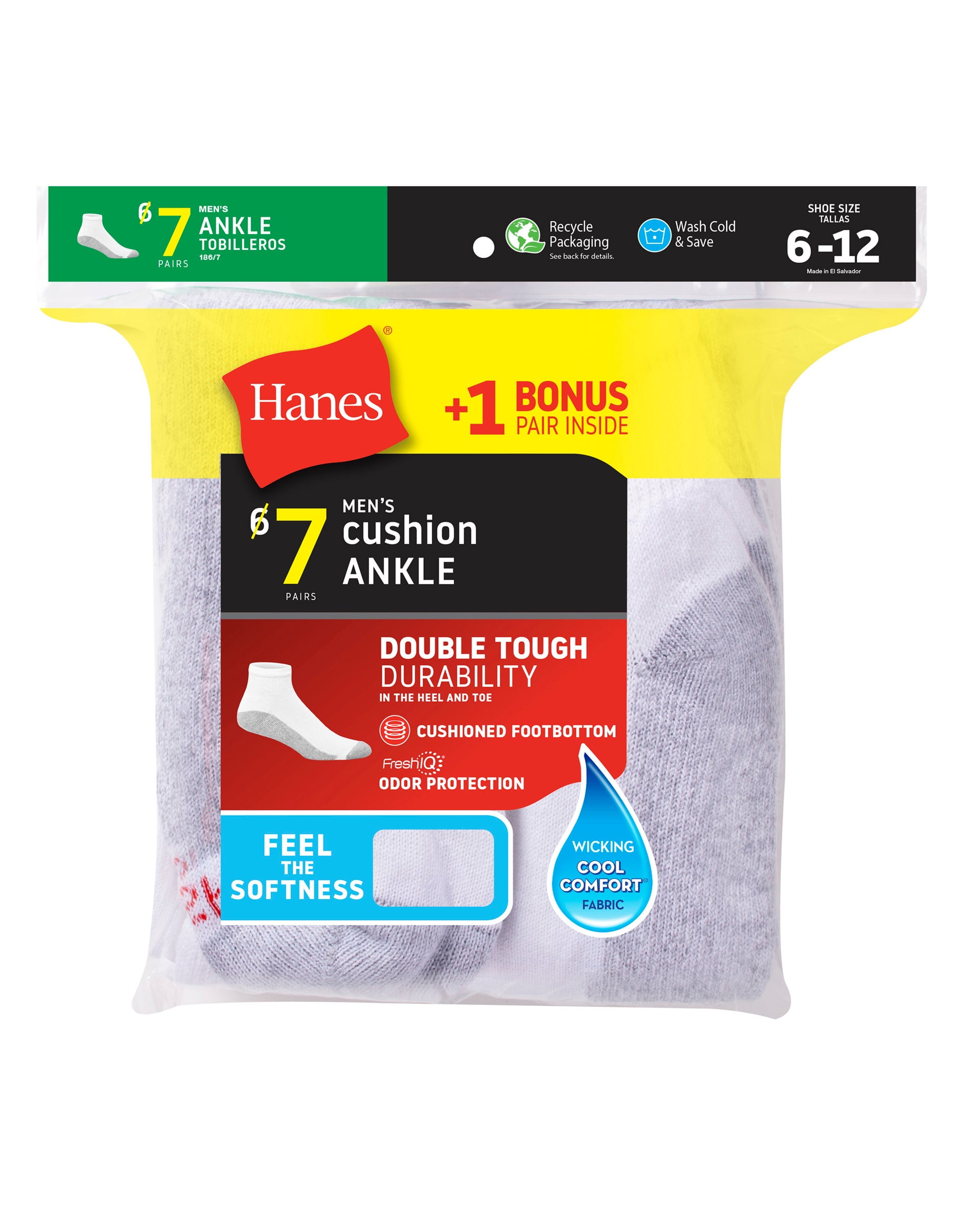 Hanes Men's Cushioned Ankle Socks 6-Pack Moisture-Wicking and Odor ...