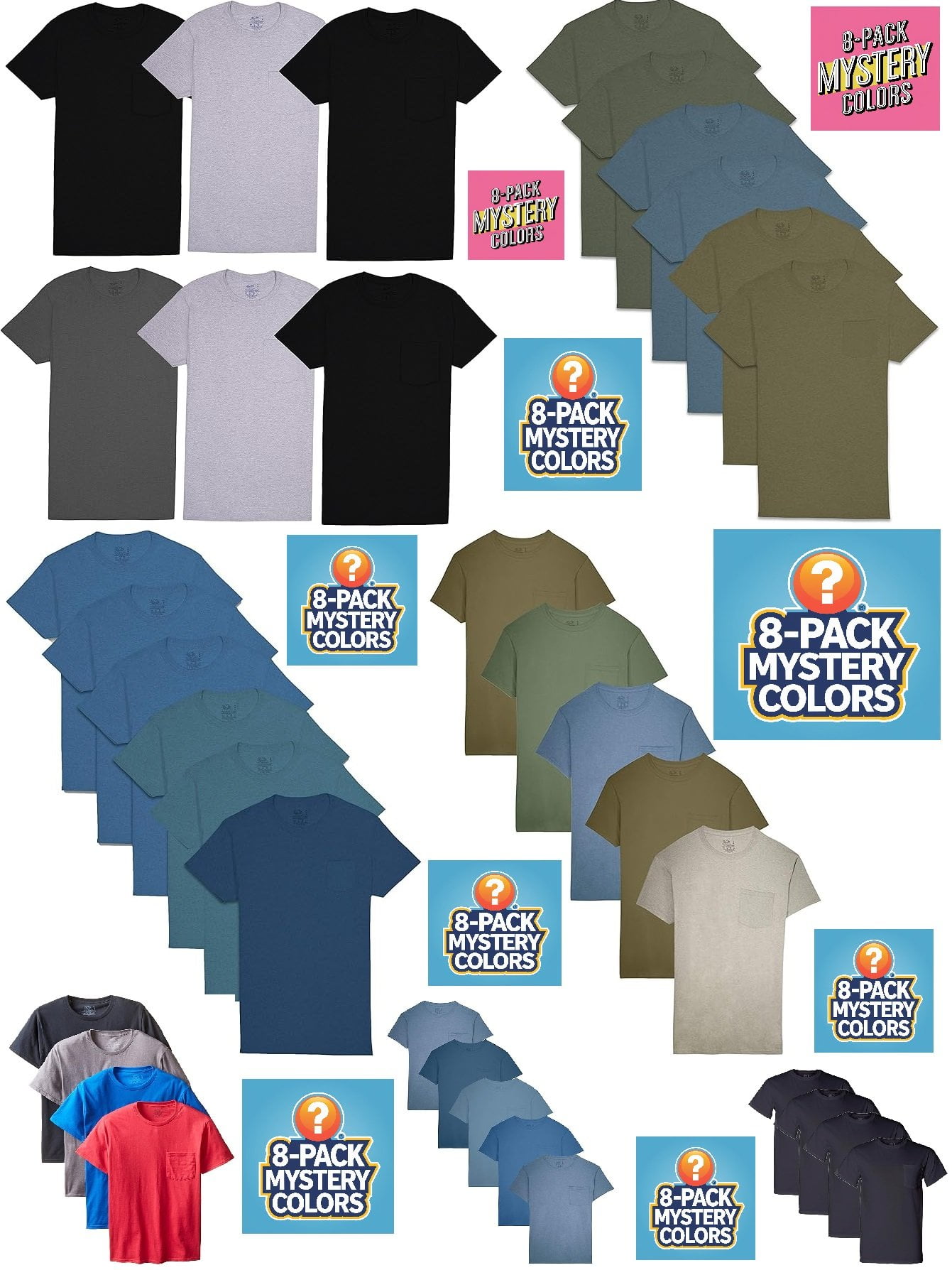 Mens 8-Pack Assorted Pocket Crew T Shirts by Fruit of the Loom ...