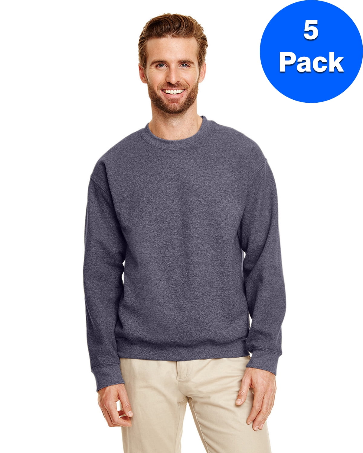 Mens 8 oz Heavy Blend 50/50 Fleece Crew 5 Pack - Walmart.com