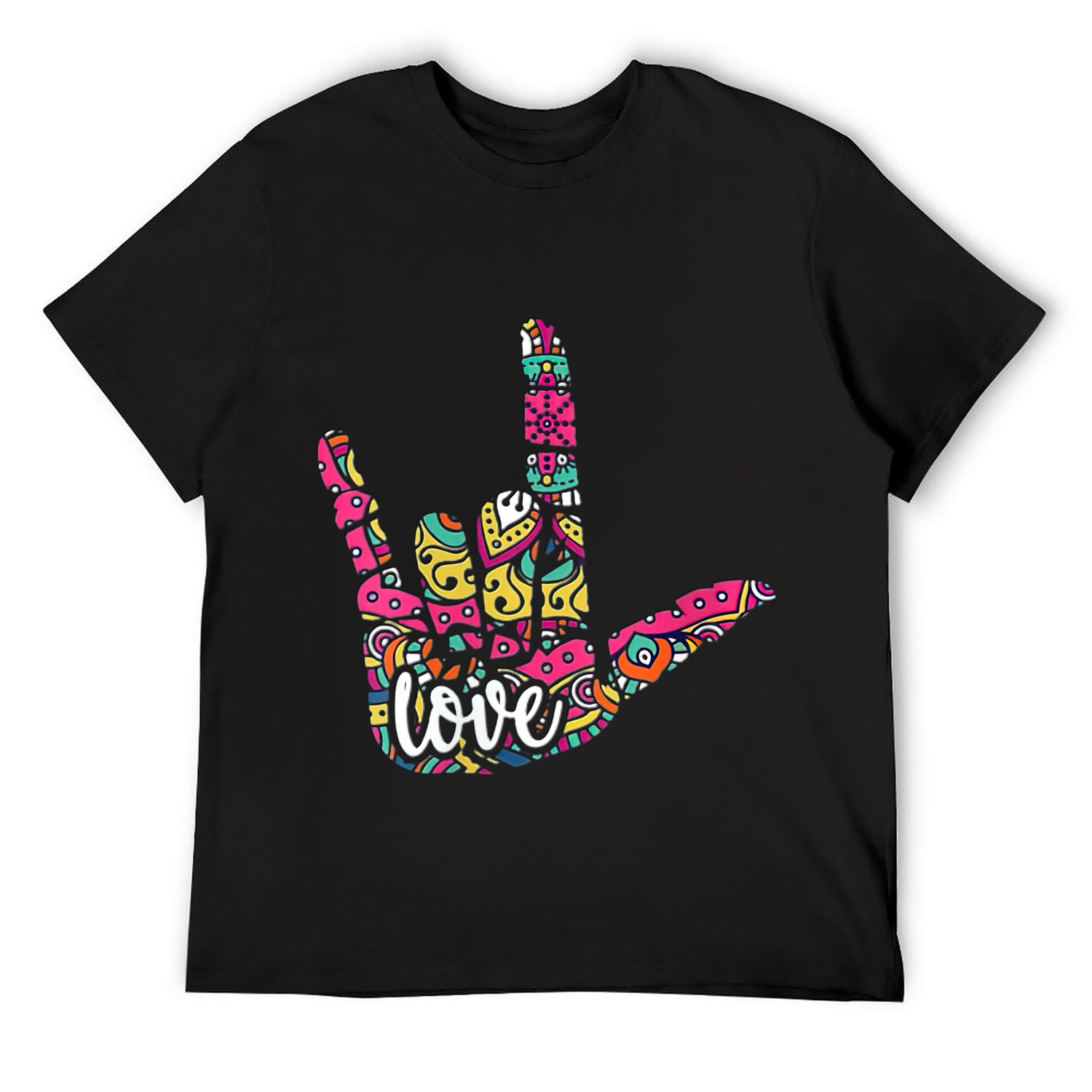Mens ASL Sign Language I Love You. American sign language Gift Round ...