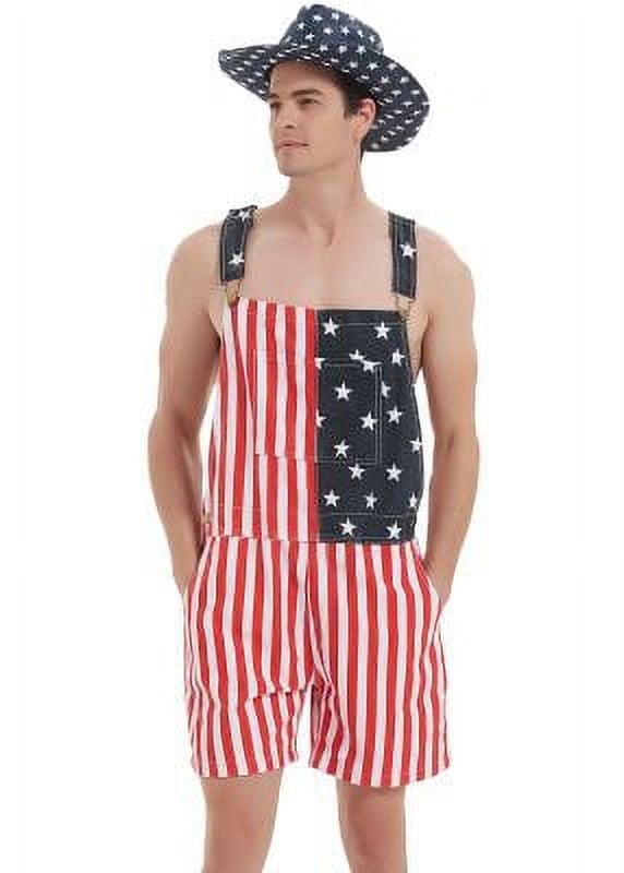 Mens American Flag Overalls Shorts Jumpsuit 4th of July Bib Coveralls ...