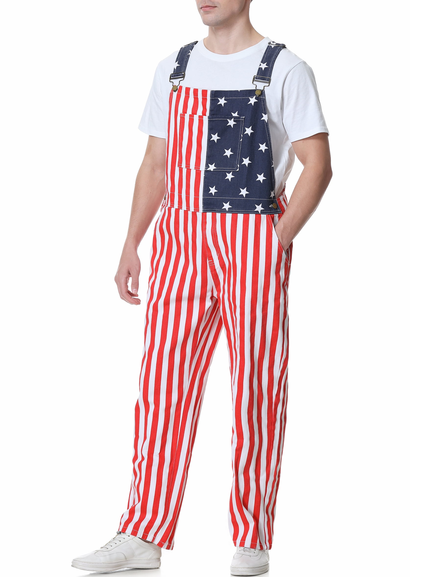 Mens American Flag Overalls USA Denim Bibs Coveralls 4th of July ...