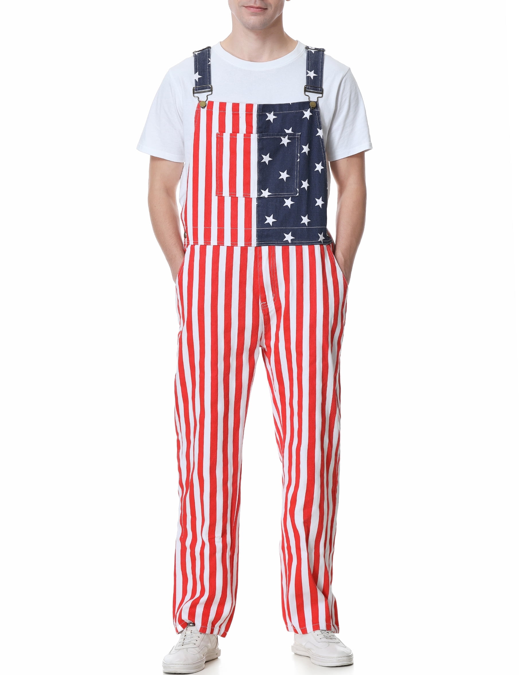 Mens American Flag Overalls USA Denim Bibs Coveralls 4th of July ...