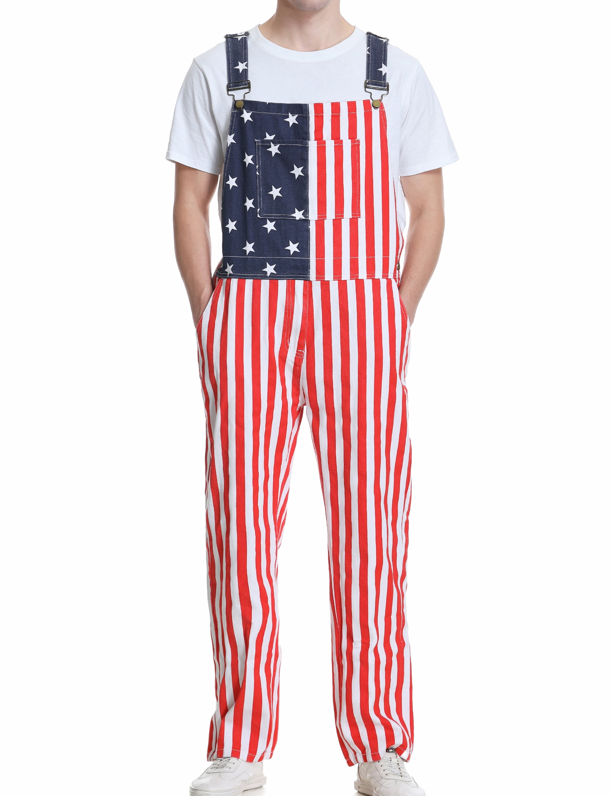 250th Anniversary Mens American Flag Overalls USA Denim Bibs Coveralls ...