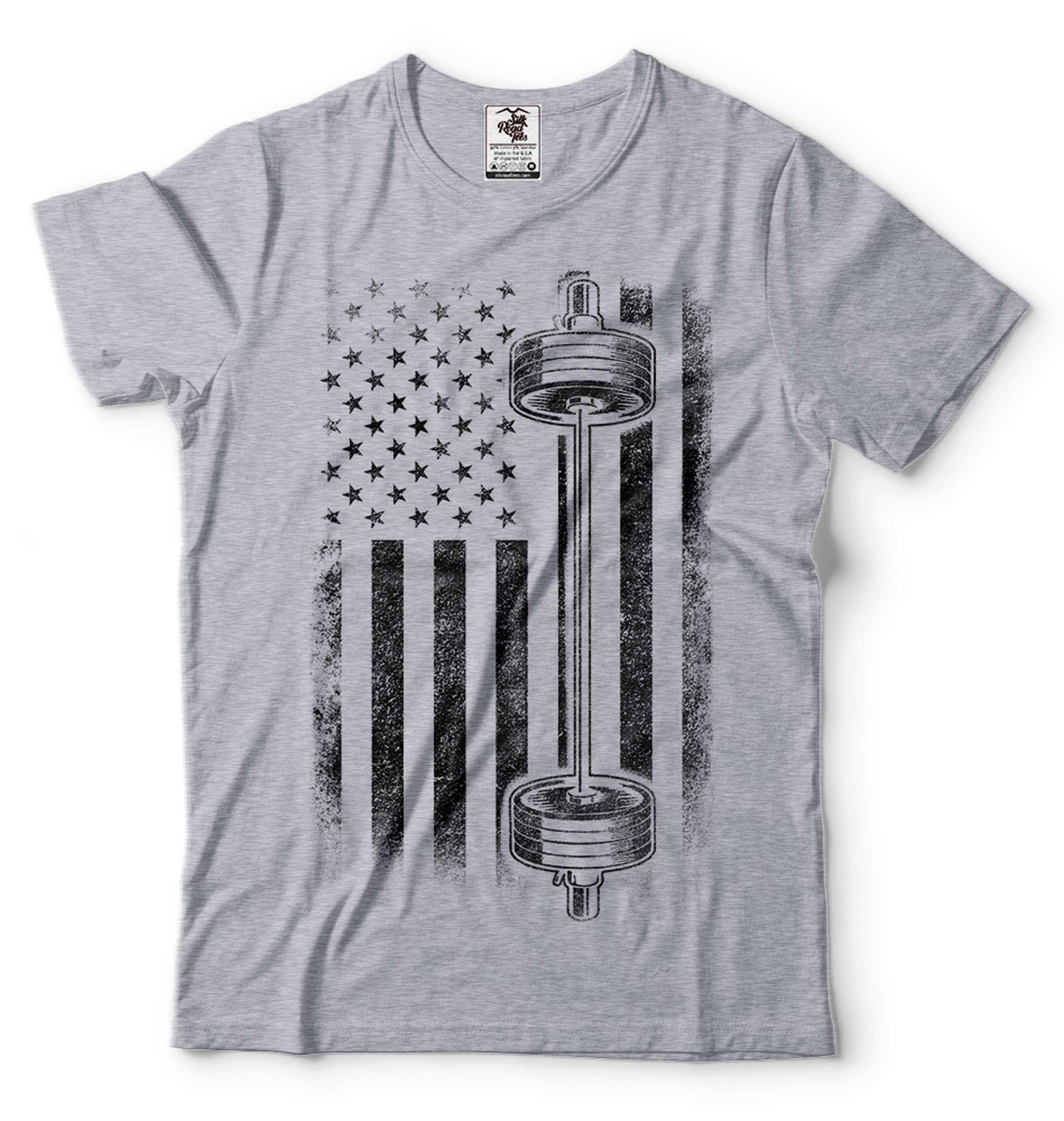 Mens American Flag With Barbell Shirt USA Freedom Shirt Workout T-Shirt ...