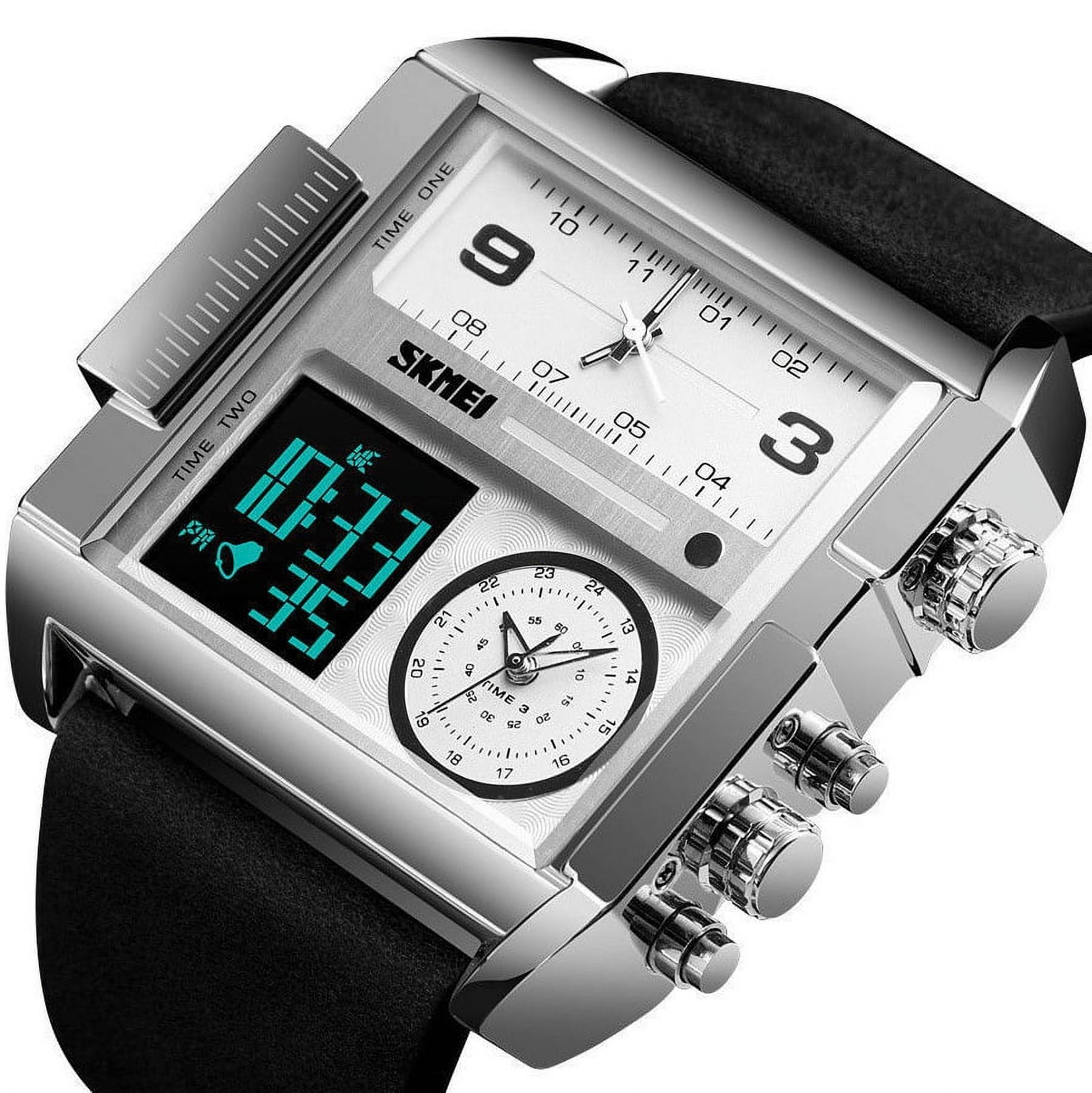 Mens Analog Digital Sports Watches,Creative Square Large Dial 3 Multi ...