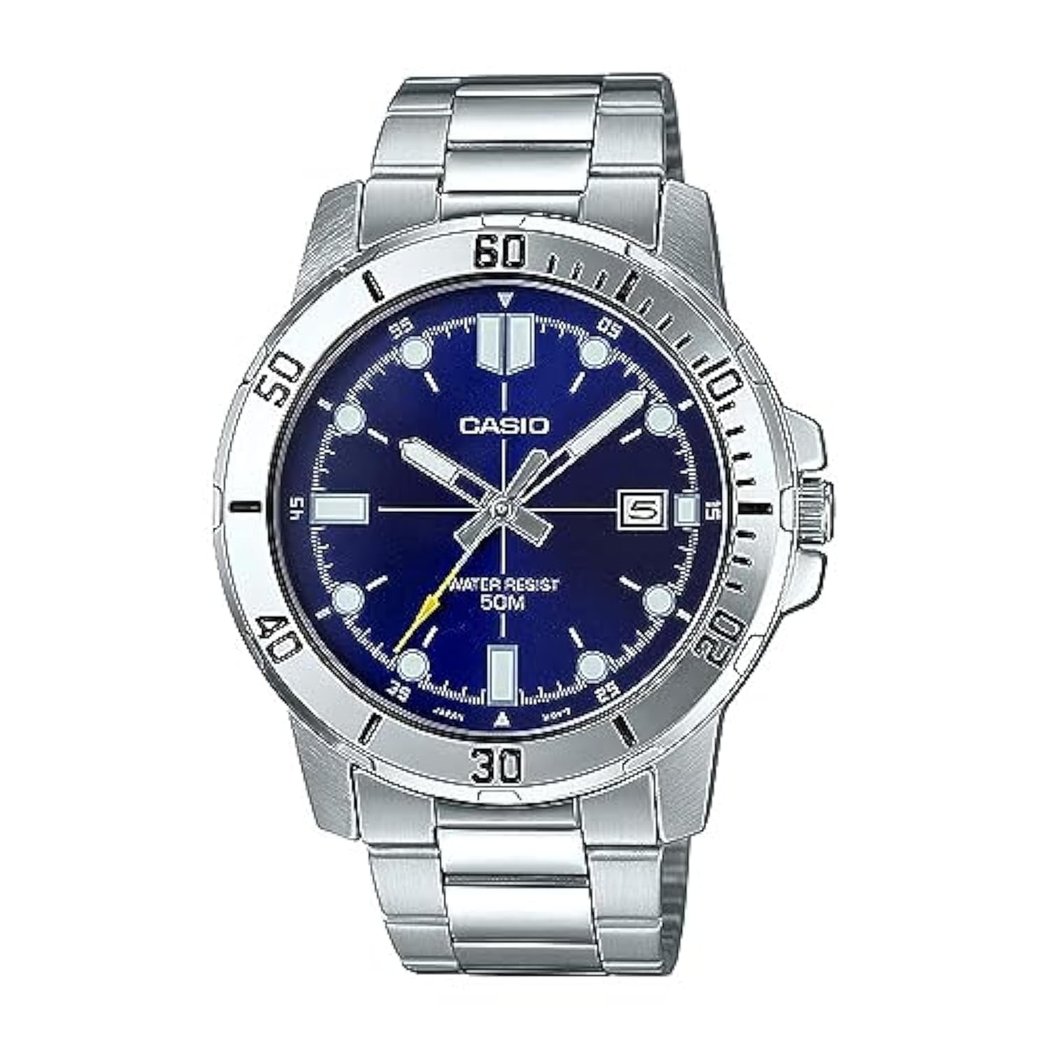 Mens Analog Stainless Steel Band and Case Silver Blue Dial 50-meter ...