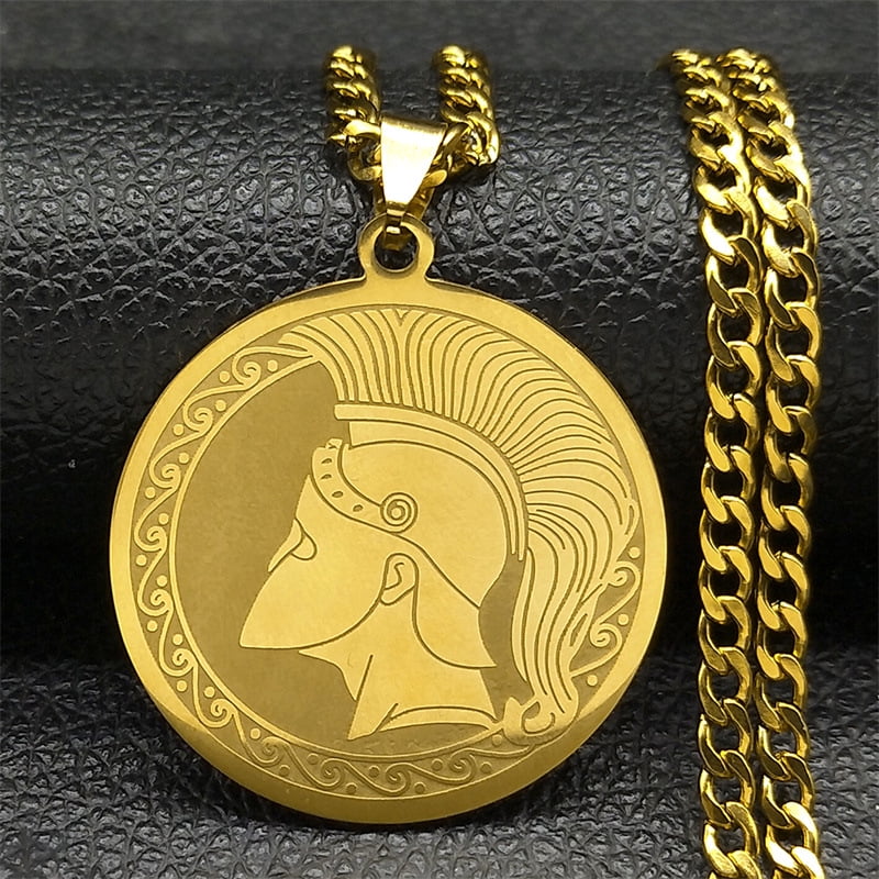 Mens Ancient Greek God Spartan Warrior 14K Yellow Gold Pendant ...