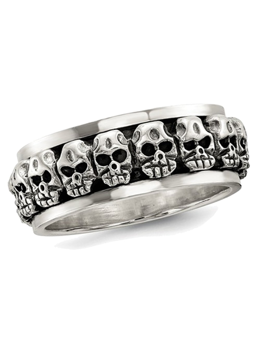 Mens Antiqued Polished Skull Ring in Sterling Silver with Spinning ...