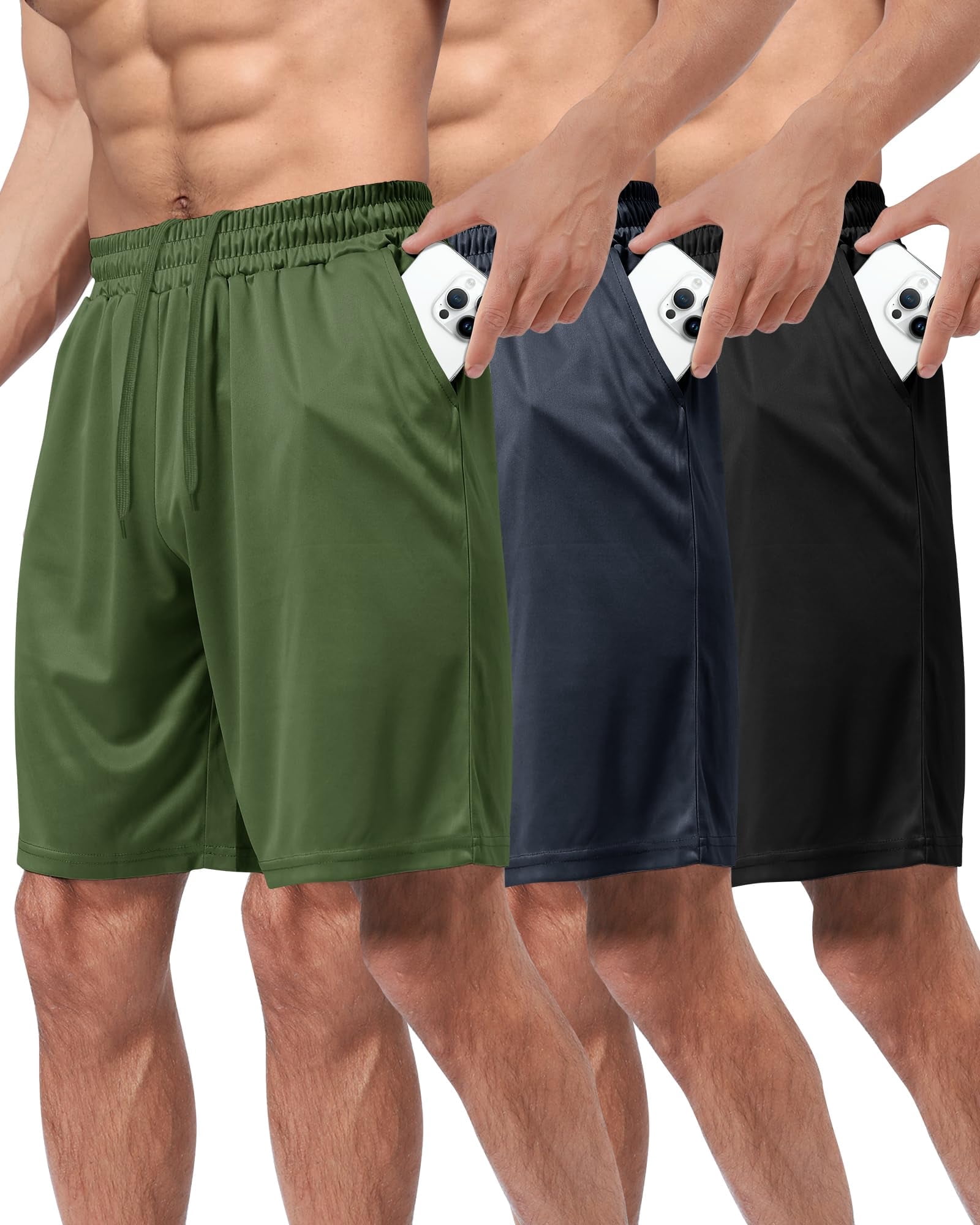 DAKIMOE 3 Pack Men's Athletic Shorts with Pockets Basketball Shorts ...