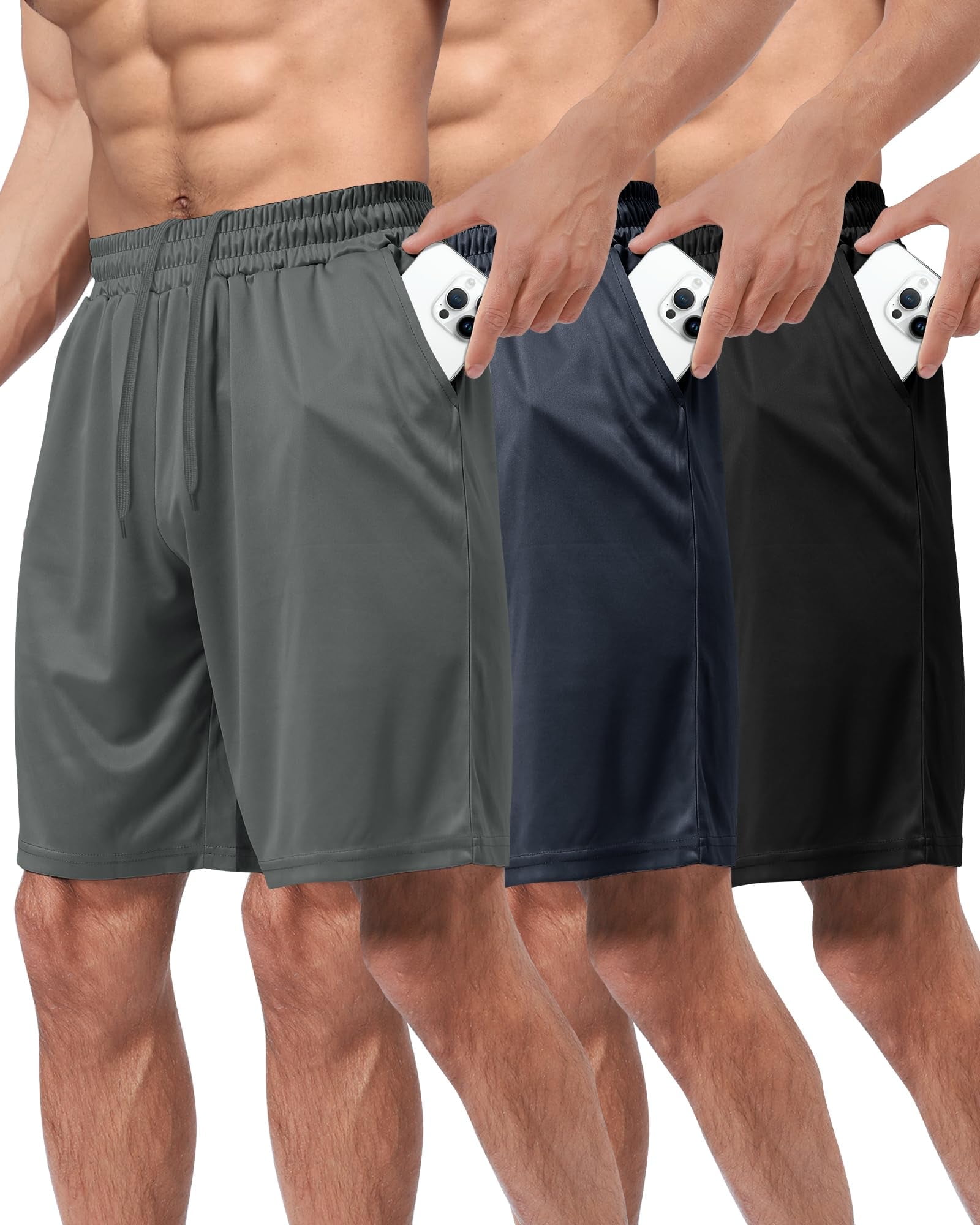 DAKIMOE 3 Pack Men's Athletic Shorts with Pockets Basketball Shorts ...