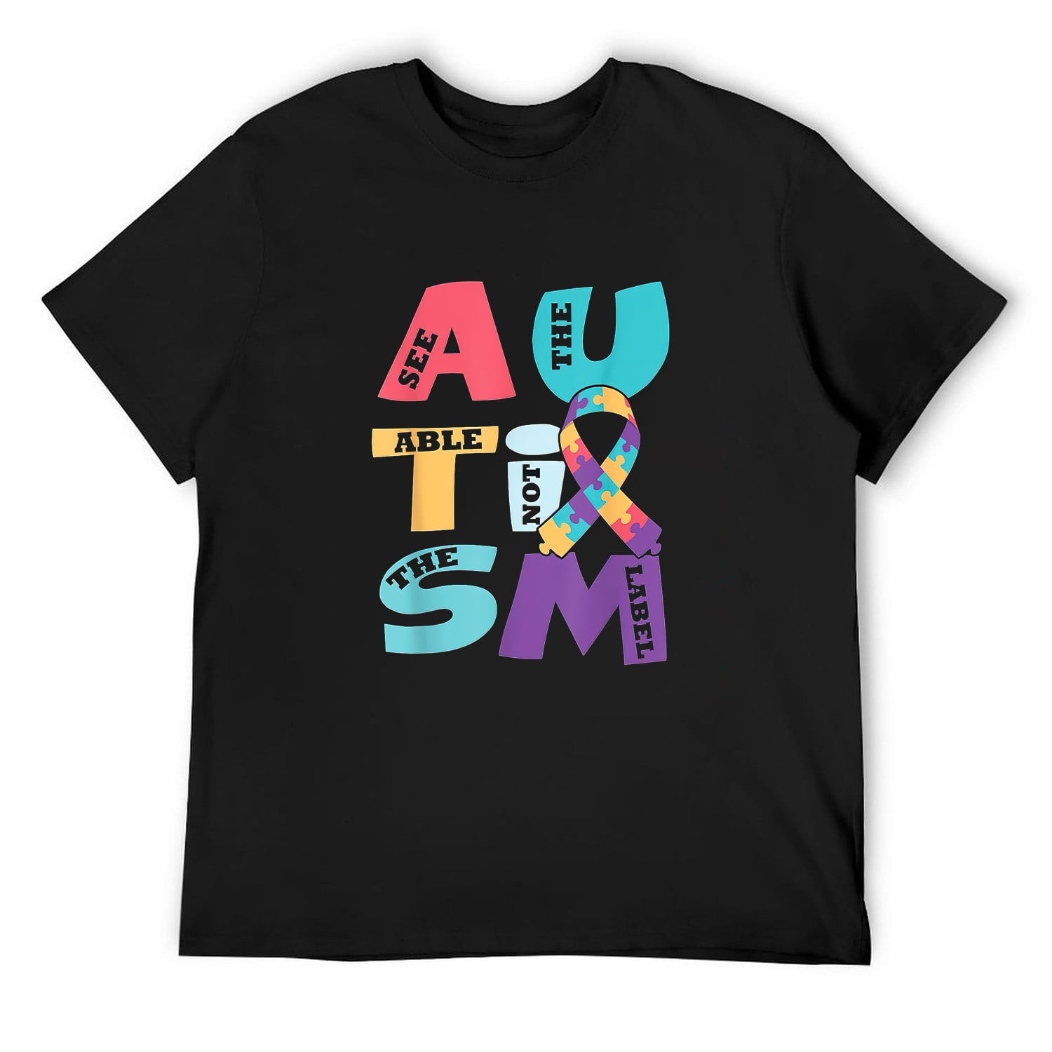 Mens Autism See The Able Autistic Ribbon Puzzle Awareness ASD T-Shirt ...