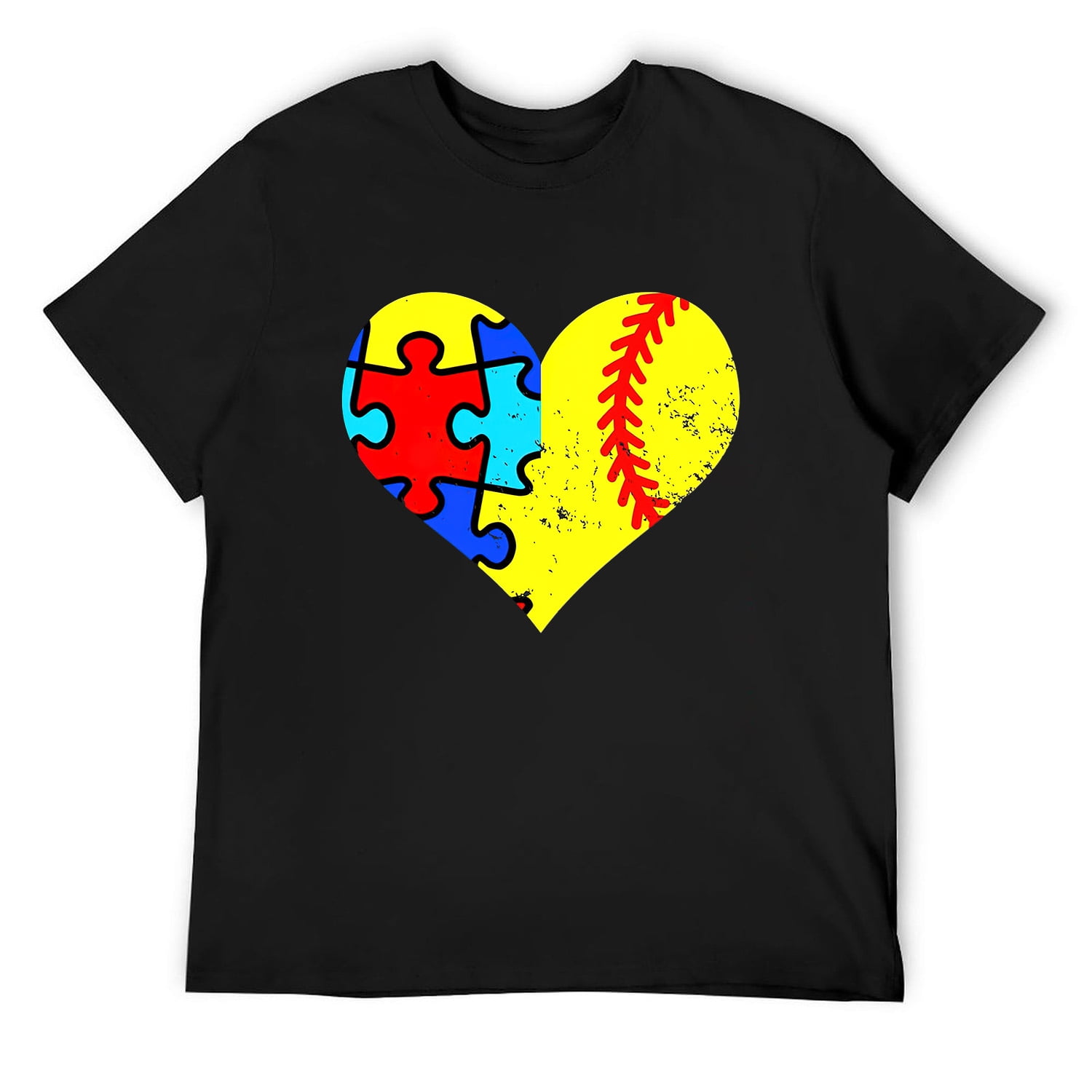 Mens Autism Softball Heart Funny Autism Puzzle Softball Mom Short ...