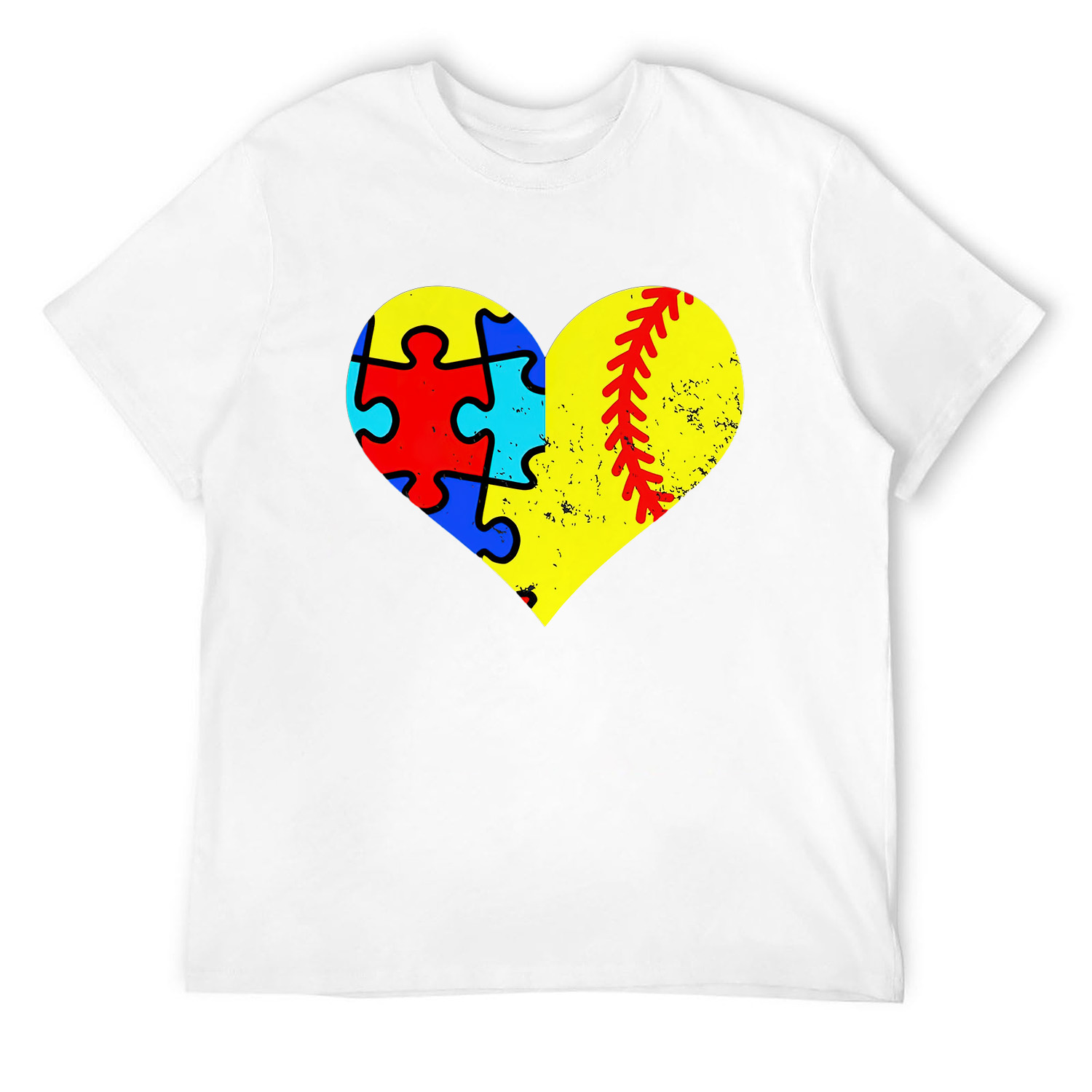 Mens Autism Softball Heart Funny Autism Puzzle Softball Mom Short ...