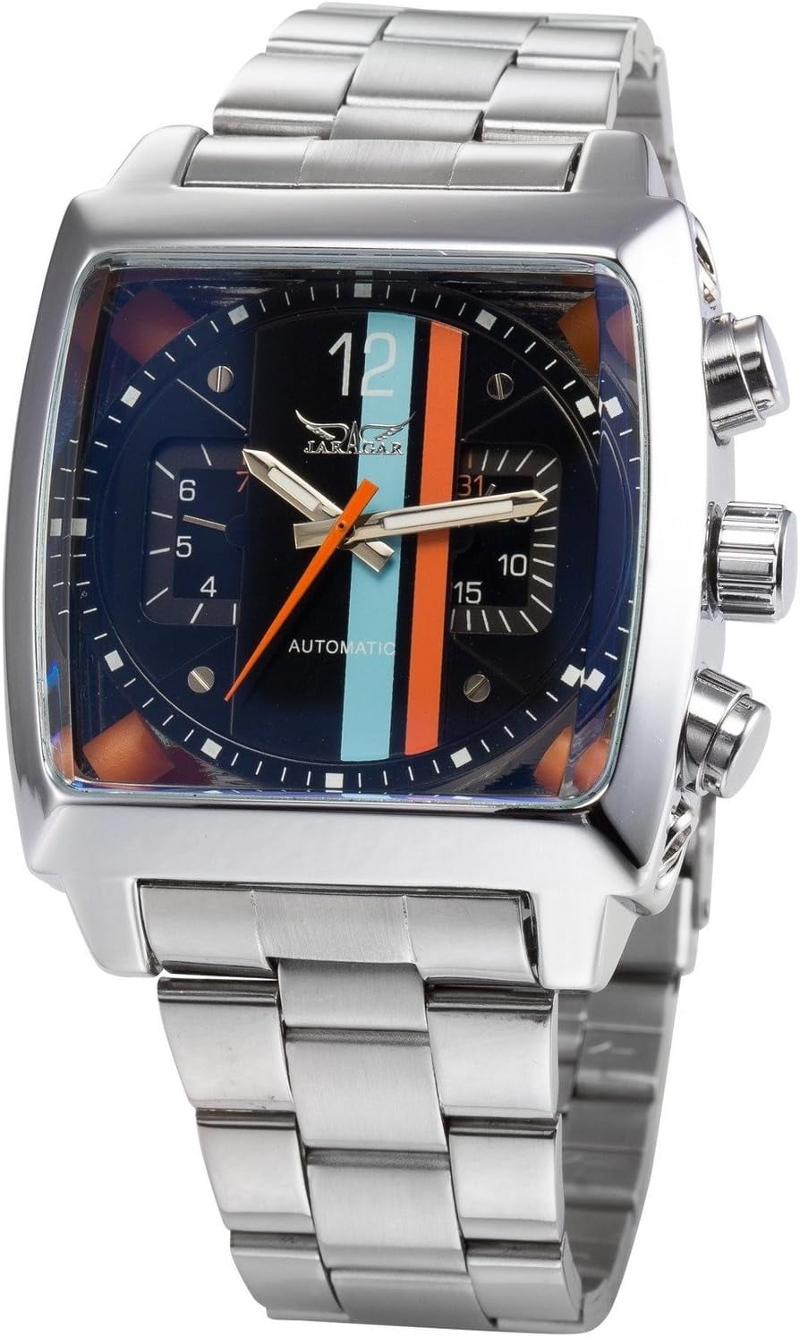 Mens Automatic Analog Oblong Date Silver Stainless Steel Wrist Watch ...