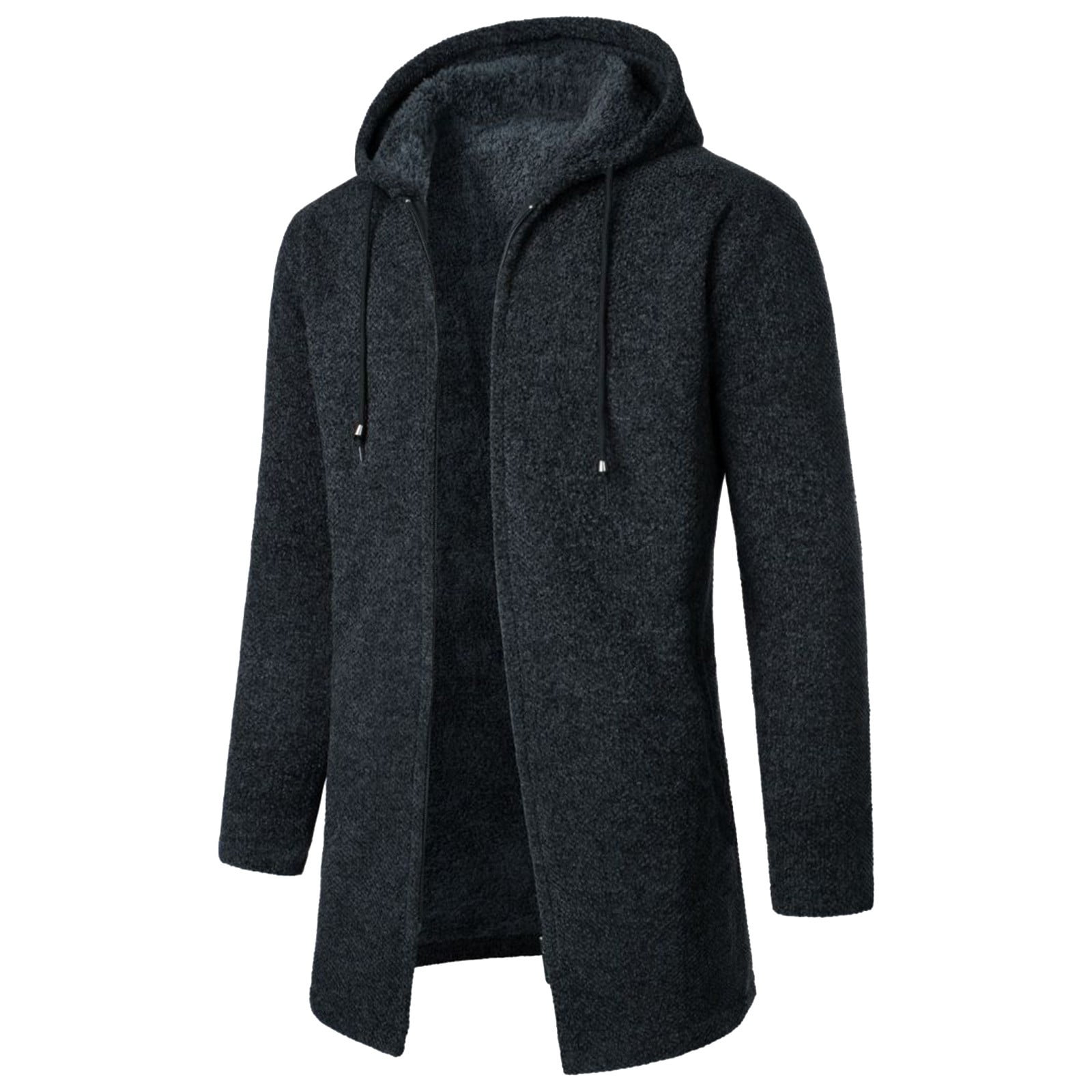 Mens Autumn and Winter Solid Hooded Zipper Warm Cardigan Knitted Coat ...