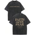 Mens BLACK 2 Faith Over Fear Letter Print Oversized Crew Neck Short ...