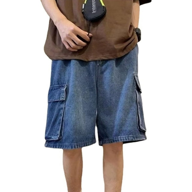 Mens Baggy Jean Shorts Hip Hop Cargo Pants Jorts Loose Fit Long Denim ...