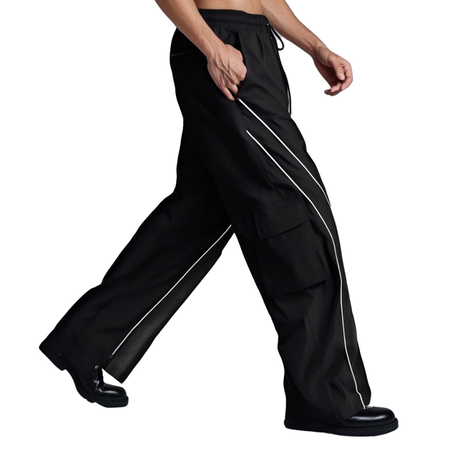 Mens Baggy Pants Contrast Piping Drawstring Pants Fashion Unisex ...