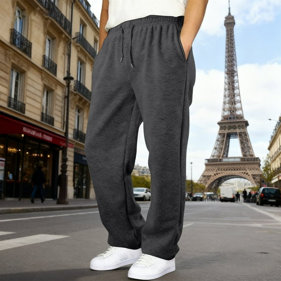 Mens Baggy Sweatpants Straight Leg Open Bottom Casual Pants Drawstring ...