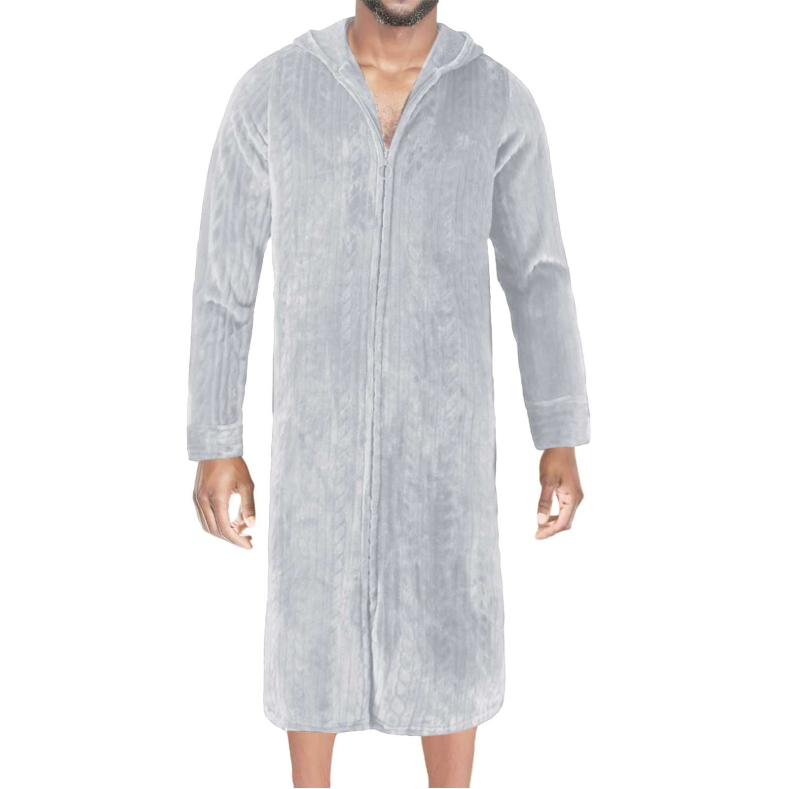 Mens Bathrobe Male Coral Velvet Bathrobe Facecloth Zipper Hooded Padded ...
