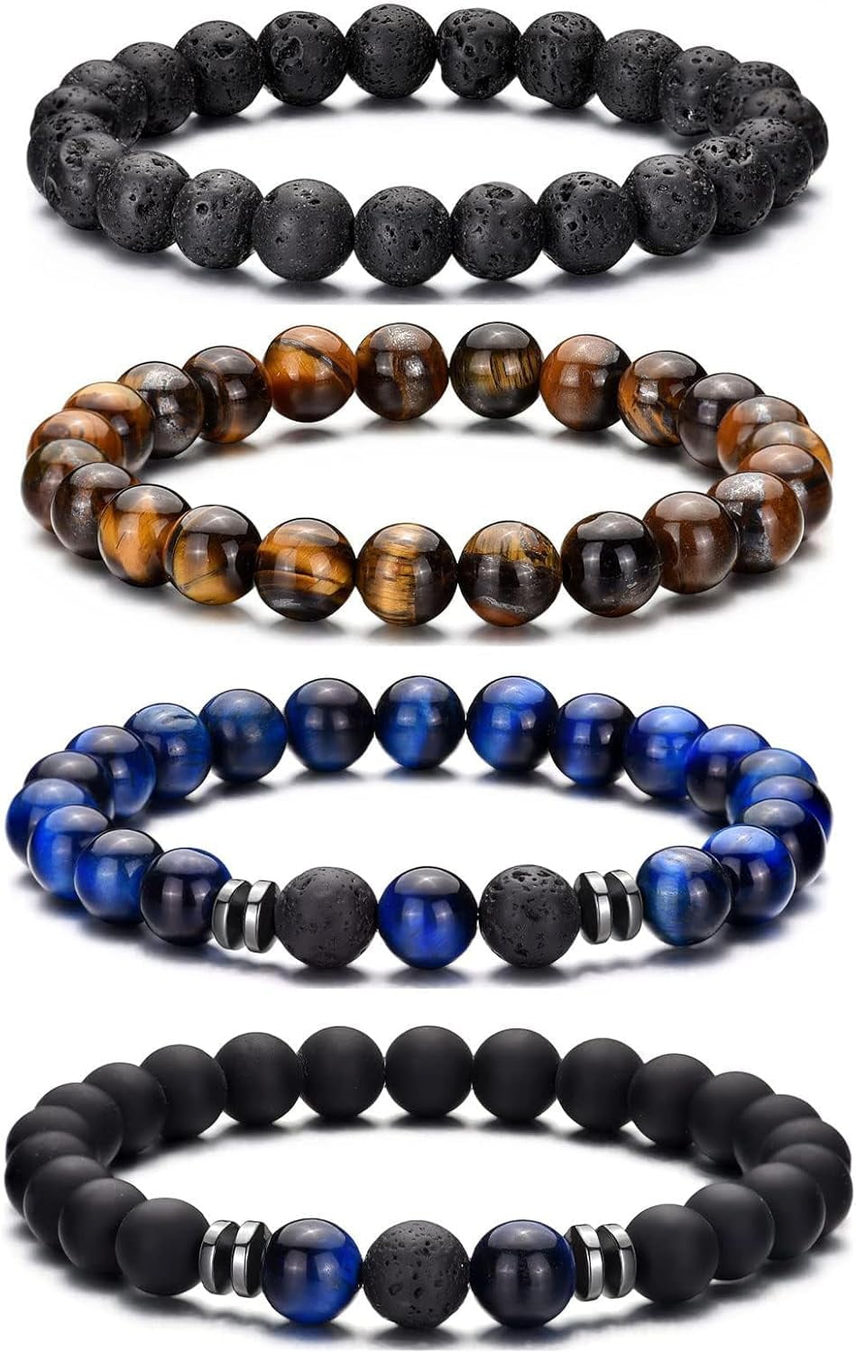 Mens Beaded Bracelet Tiger Eye 8MM Natural Stone Beads Bracelet Set ...