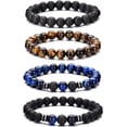 Mens Beaded Bracelet Tiger Eye 8MM Natural Stone Beads Bracelet Set ...