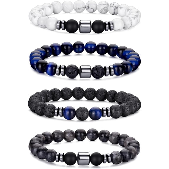 Mens Beaded Bracelets Set 8MM Tiger Eye Lava Stone Stretch Natural ...