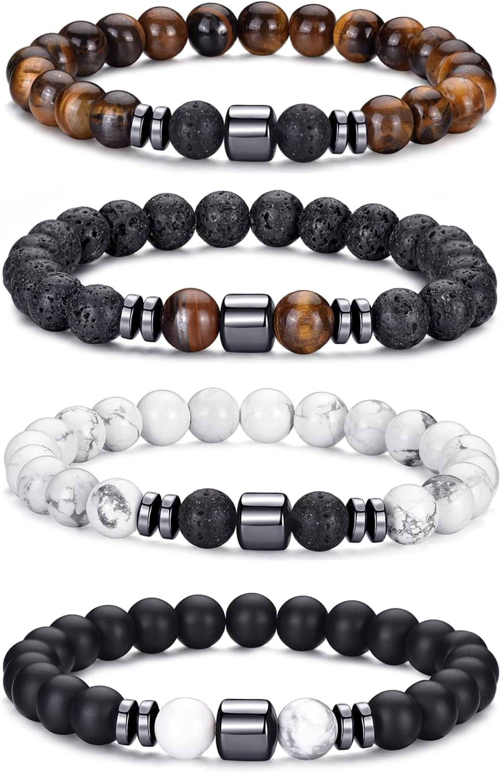 Mens Beaded Bracelets Set 8Mm Tiger Eye Lava Stone Stretch Natural ...