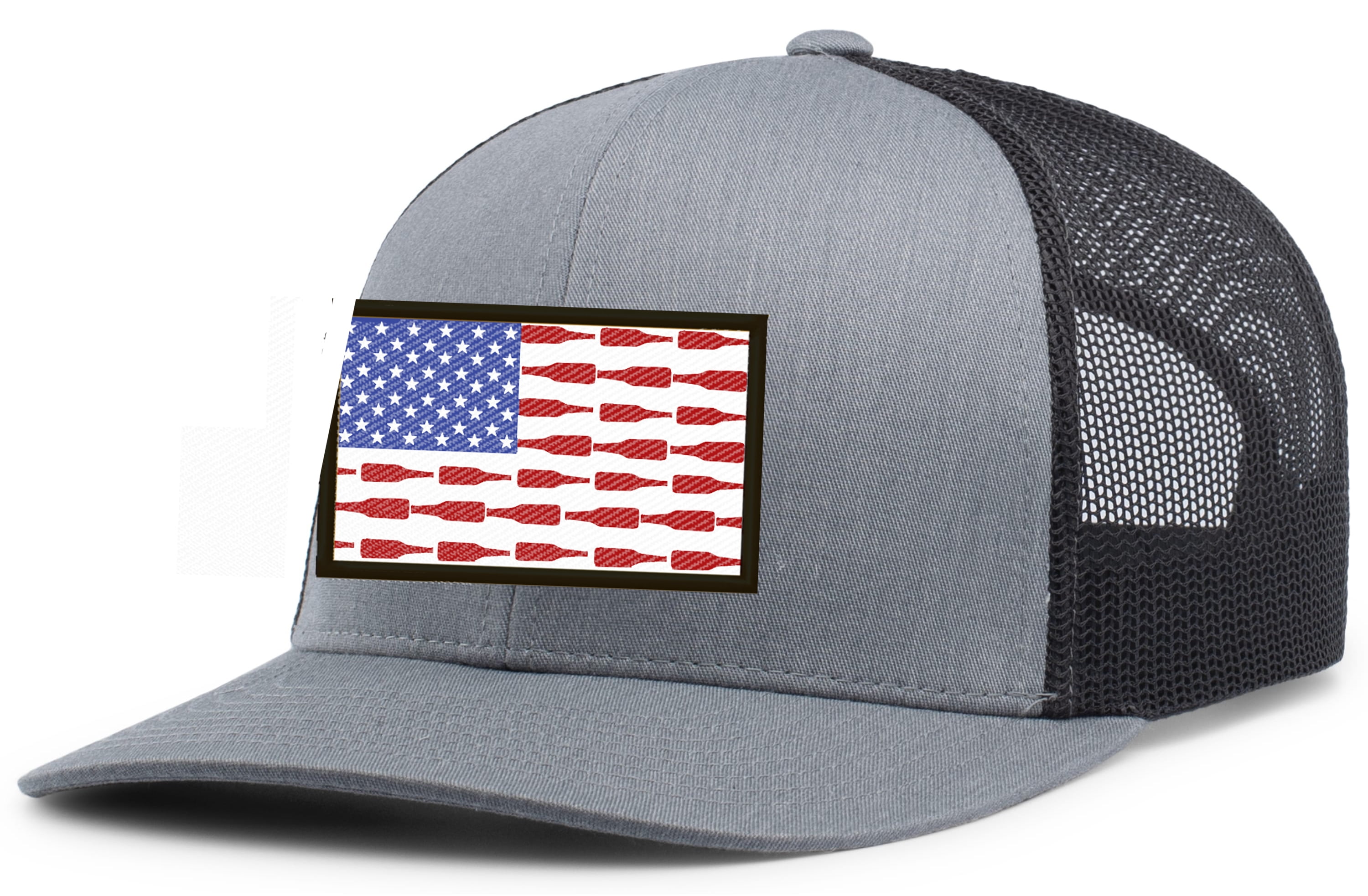 Mens Beer American Flag Funny Beer Bottle Flag Patch Mesh Back Trucker ...