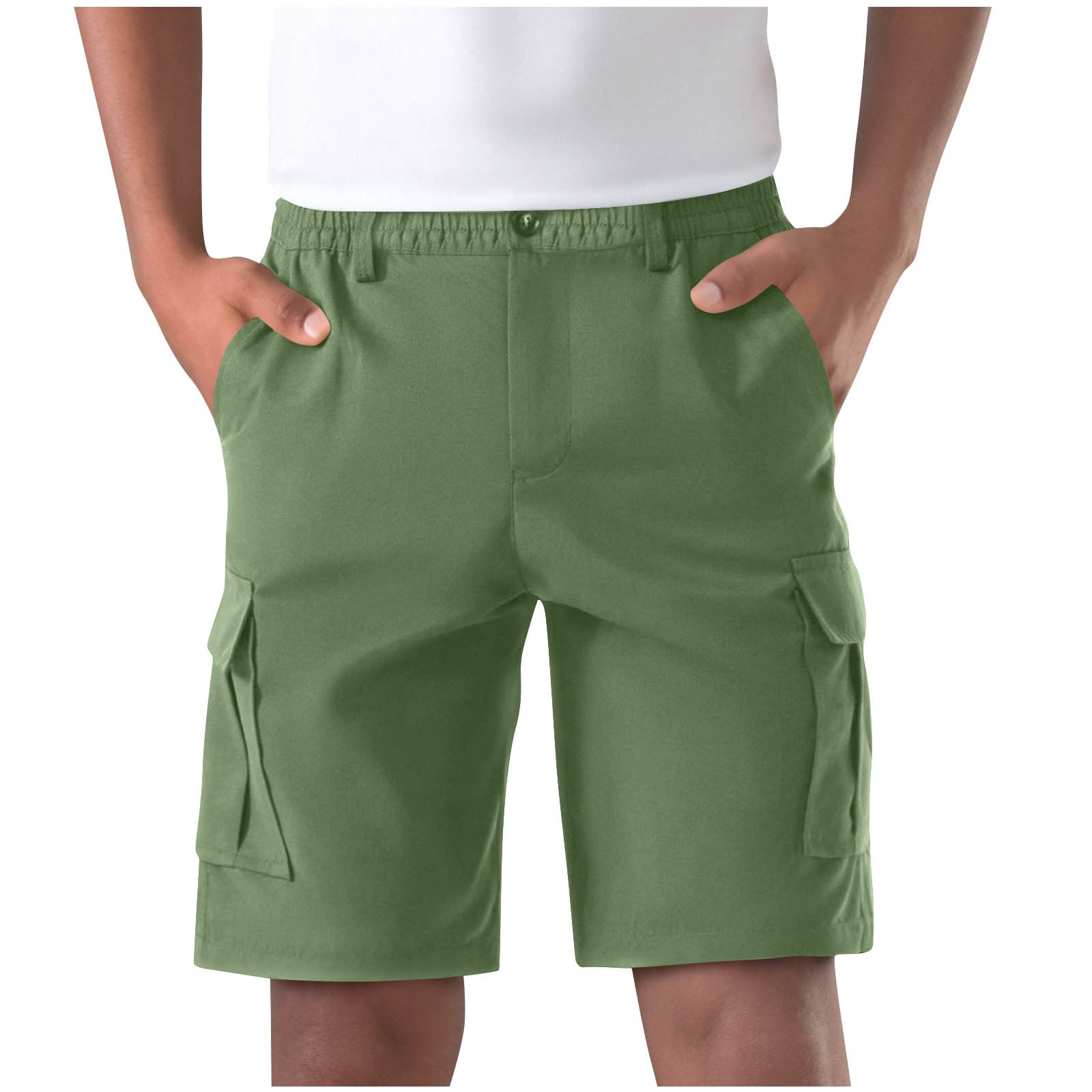 Mens Belt Loops Knee Length Cargo Shorts Summer 9"/10" Inseam Elastic ...