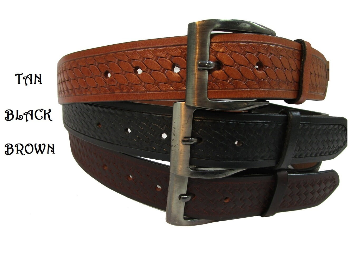Mens Belt Western Leather Belts for Women Cowboy Basket Weave Tooled ...