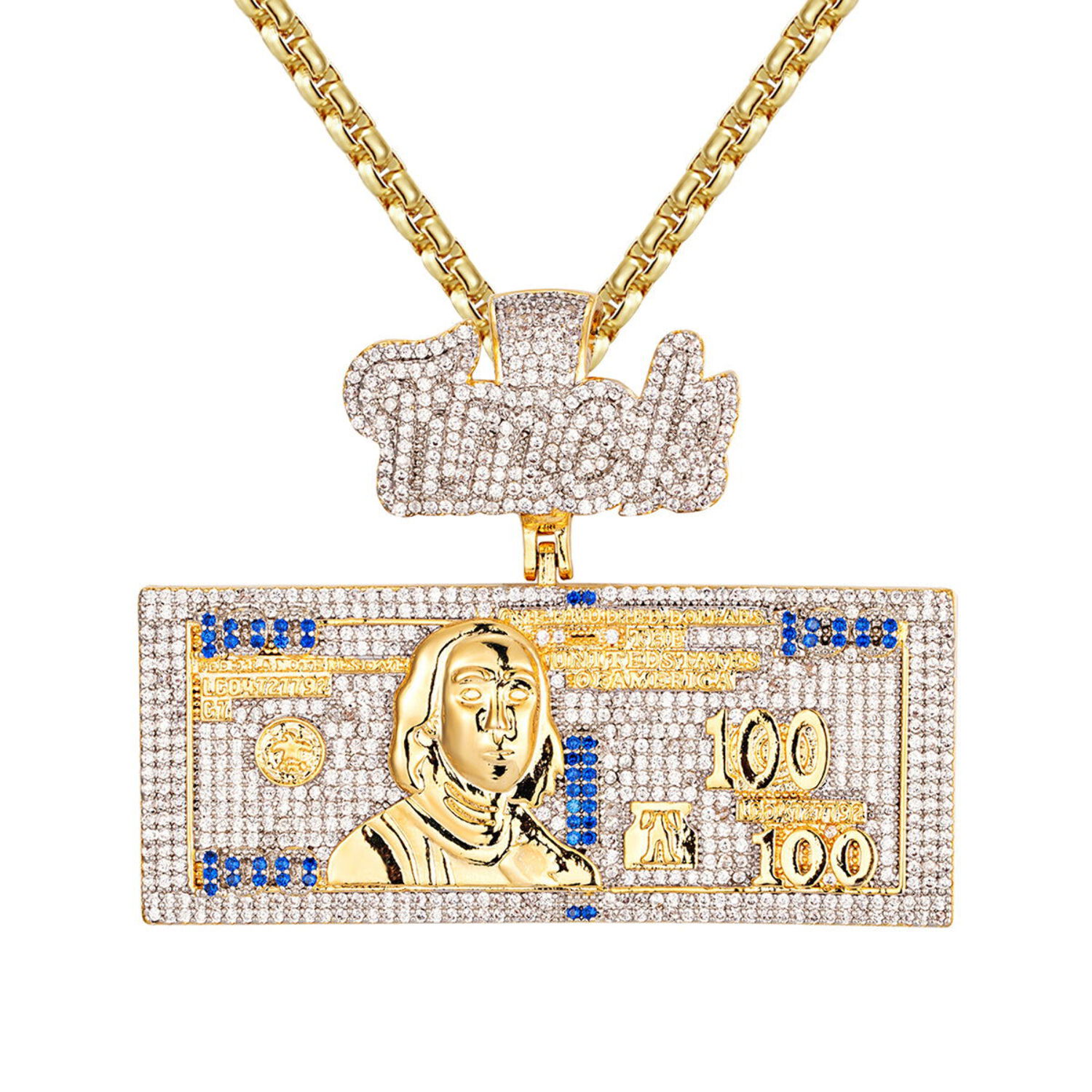 Mens Benjamin Money Dollar Bill Icy Custom Yellow Tone Pendant ...