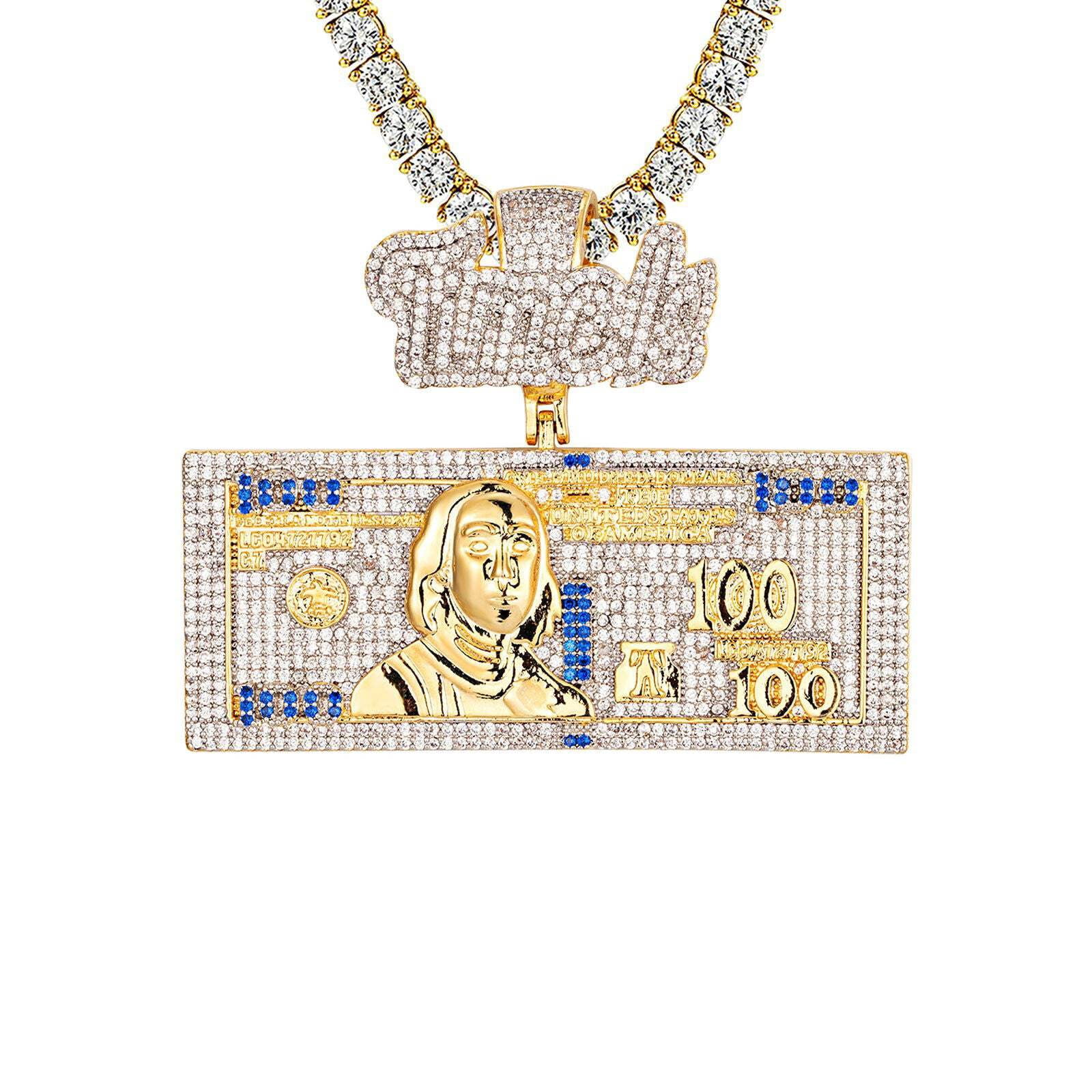 Mens Benjamin Money Dollar Bill Icy Custom Yellow Tone Pendant ...