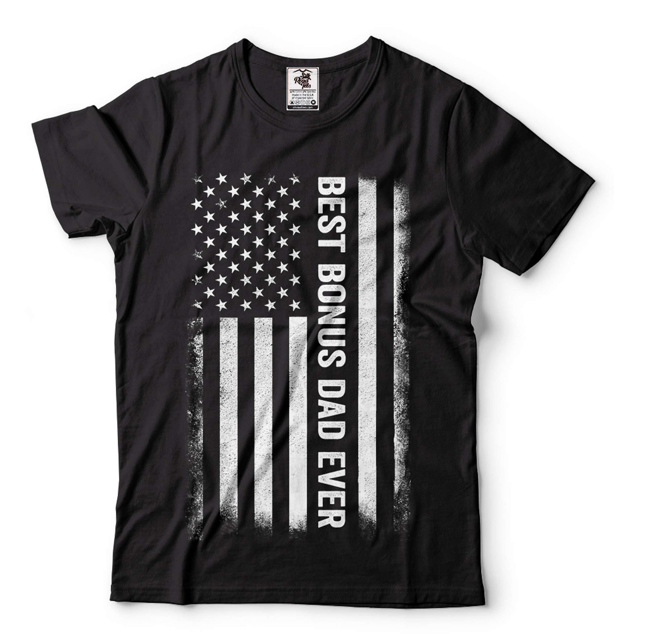 Men'S Best Bonus Dad Ever T-Shirt Usa Flag American Step Dad Father'S ...