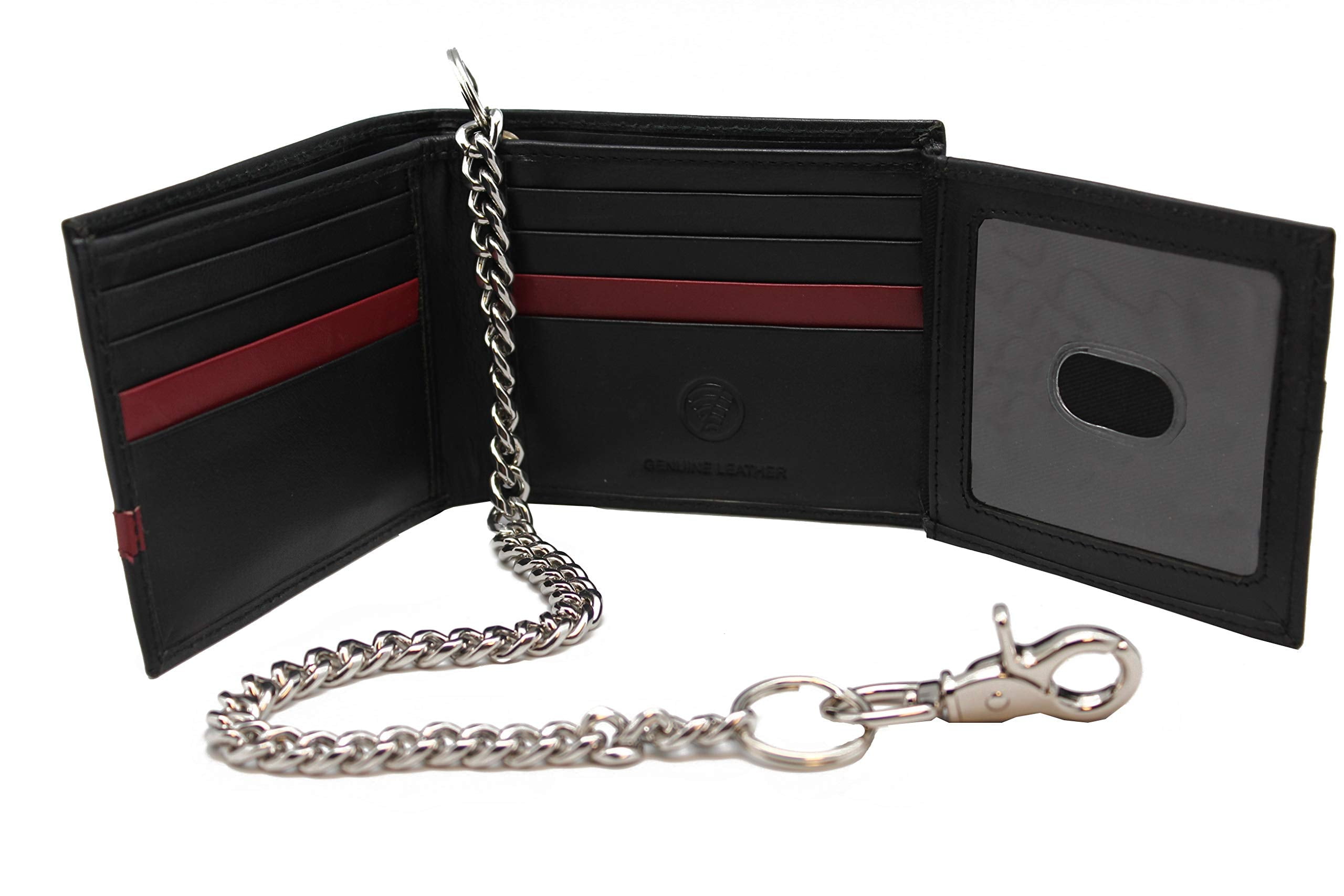 Mens Bifold Wallet with Chain Attached RFID Blocking Black Leather ...