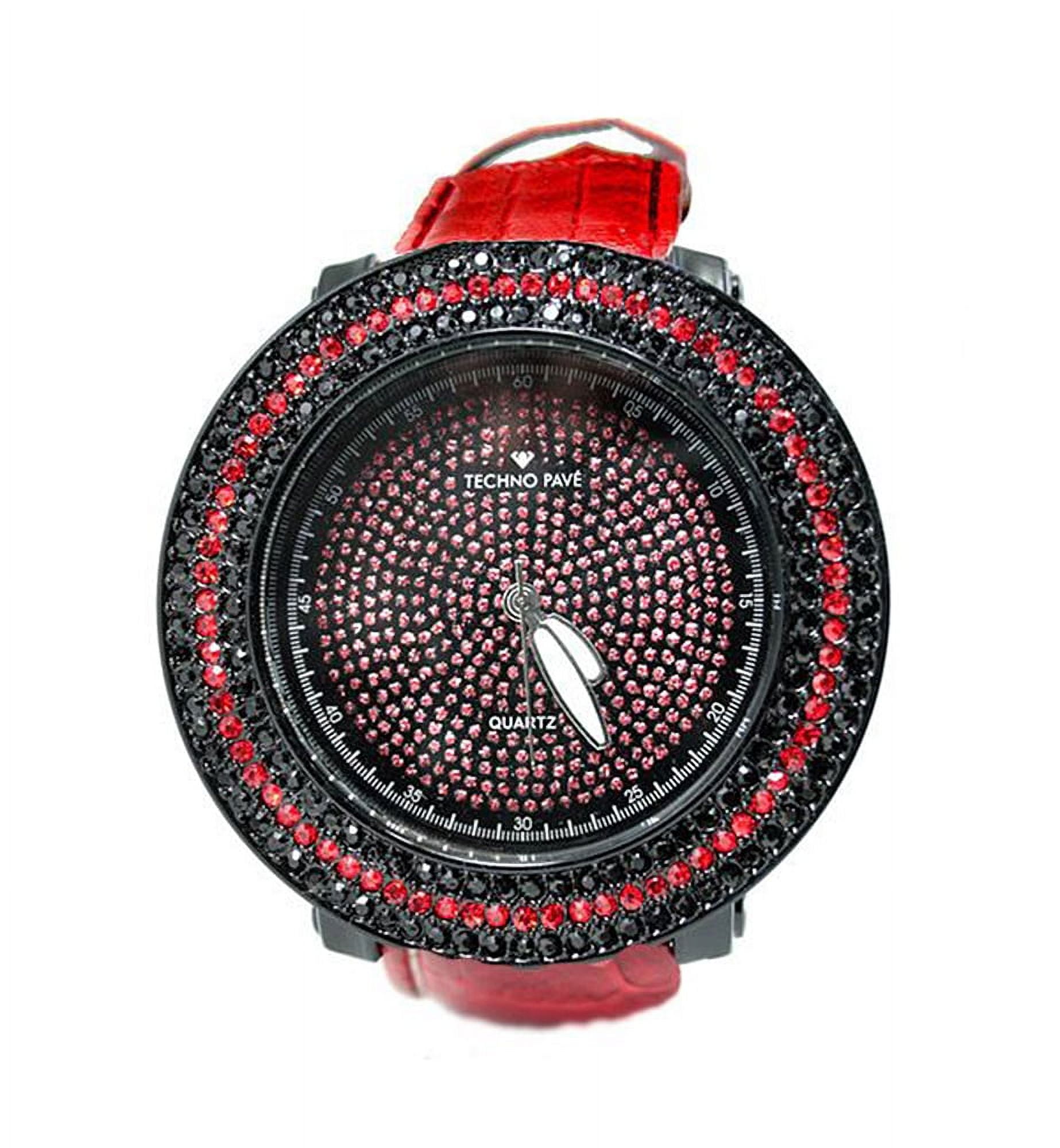 Mens Big Heavy Clubbing watch 58mm 14mm case. Red and black CZ bezel ...