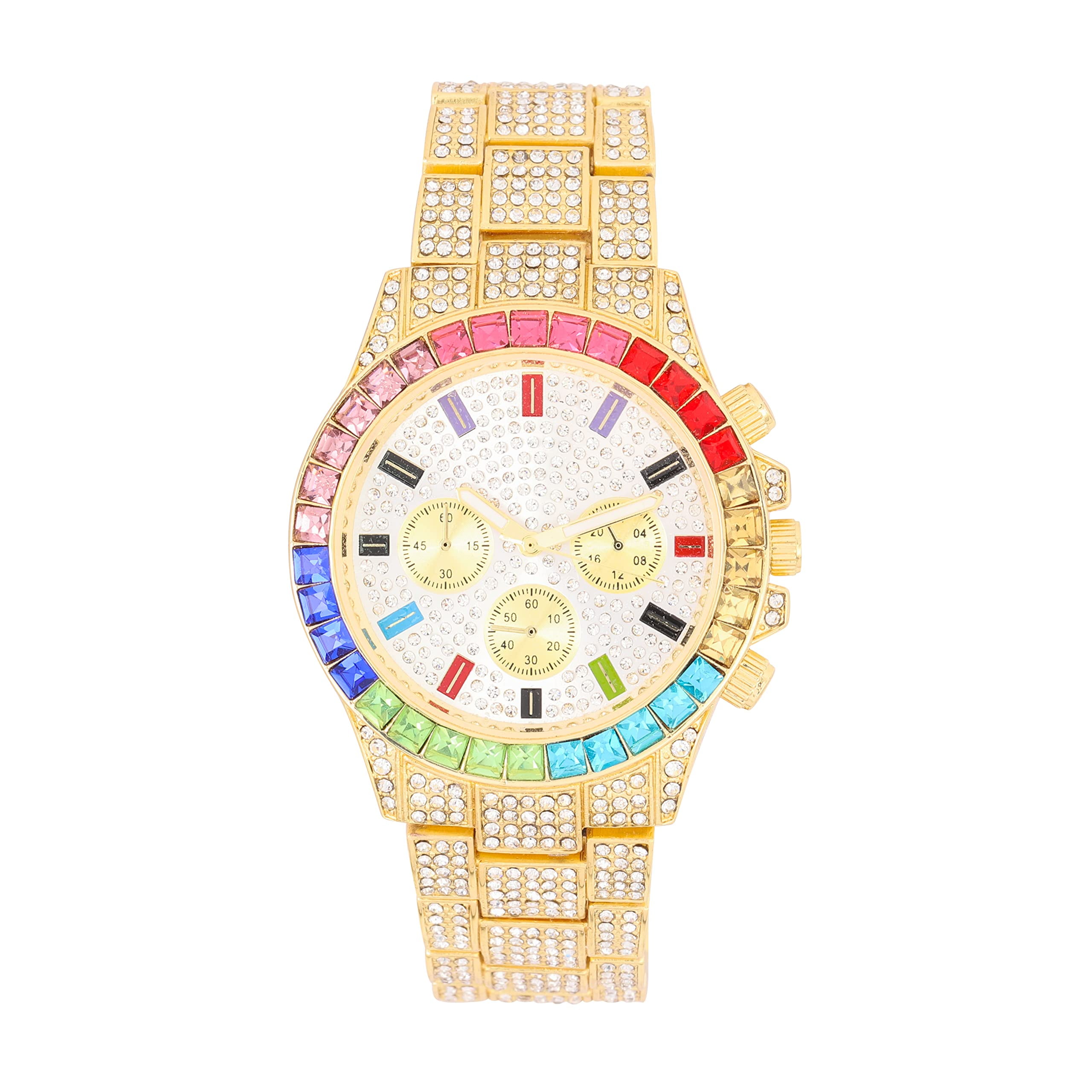 Mens Big Rocks with Rainbow Multicolor Rhinestone Bezel Fully Iced Out ...