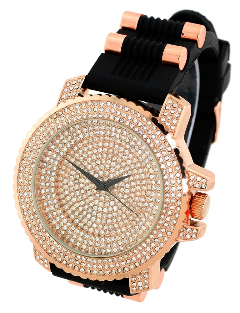 Mens Big Rose gold tone ICEOUT Clubbing watch 56mm 18mm thick case. CZ ...