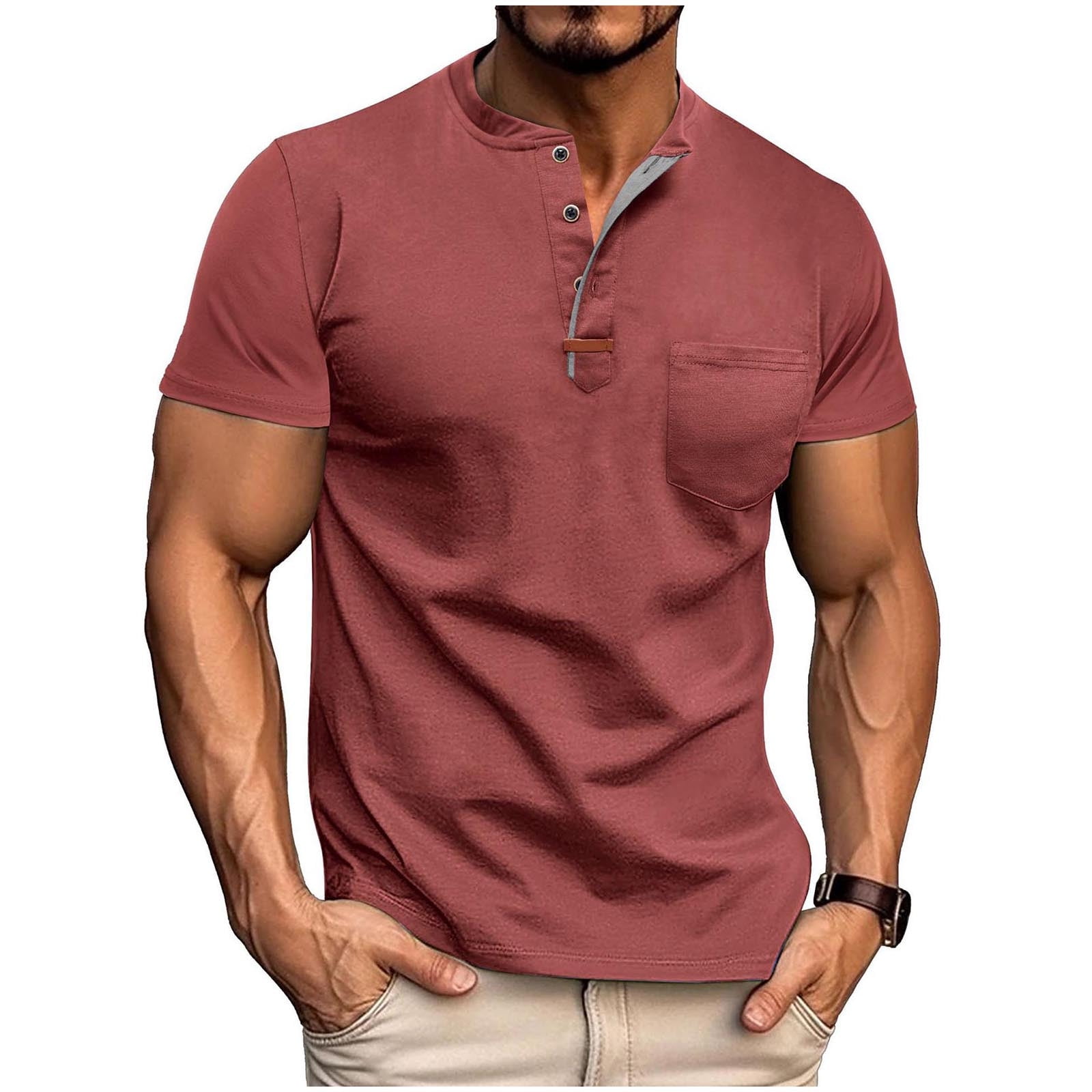 Mens Big and Tall Henley Shirt, Short Sleeve Shirts for Men Summer ...