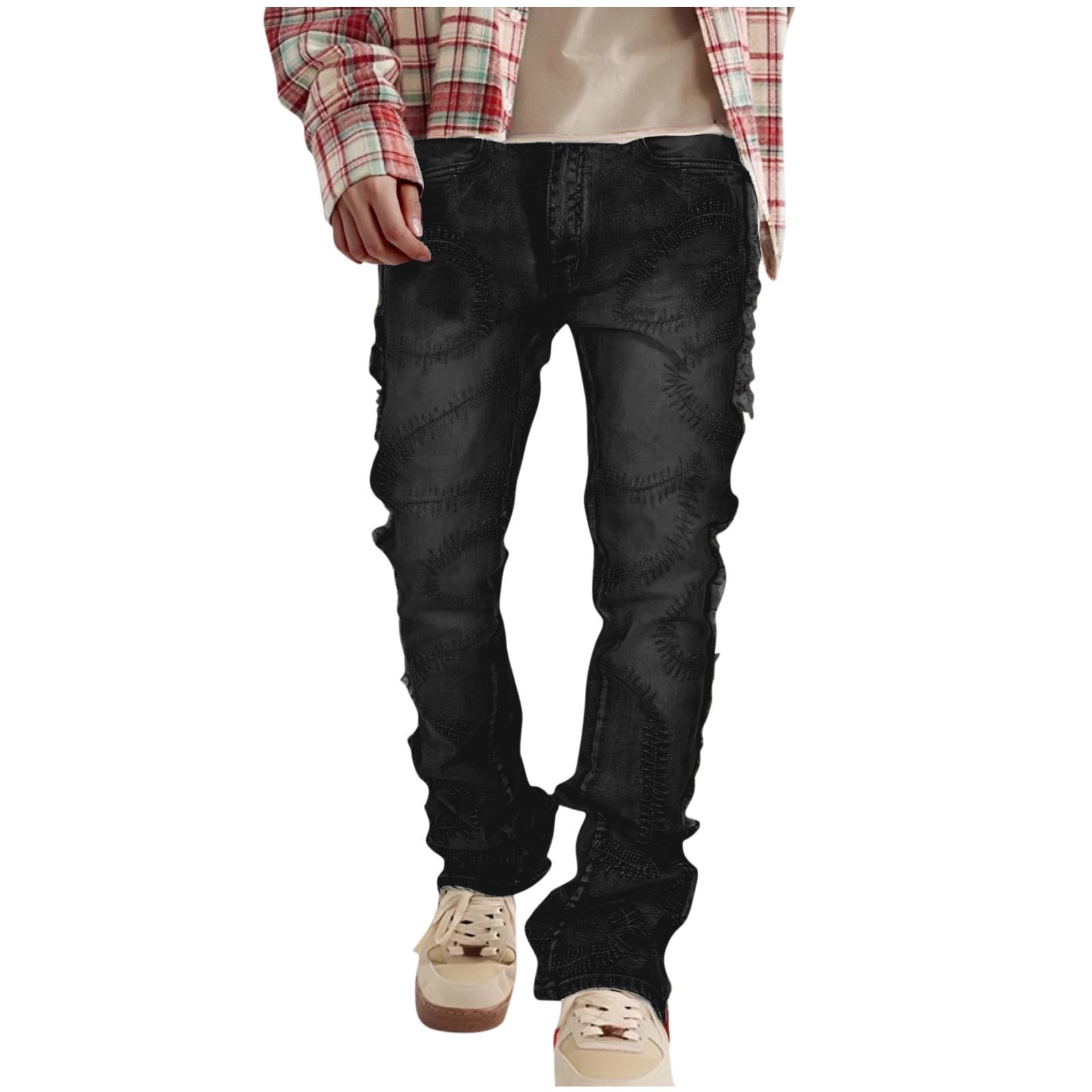 Mens Biker Moto Washed Jeans Distressed Slim Fit Ripped Straight Leg ...