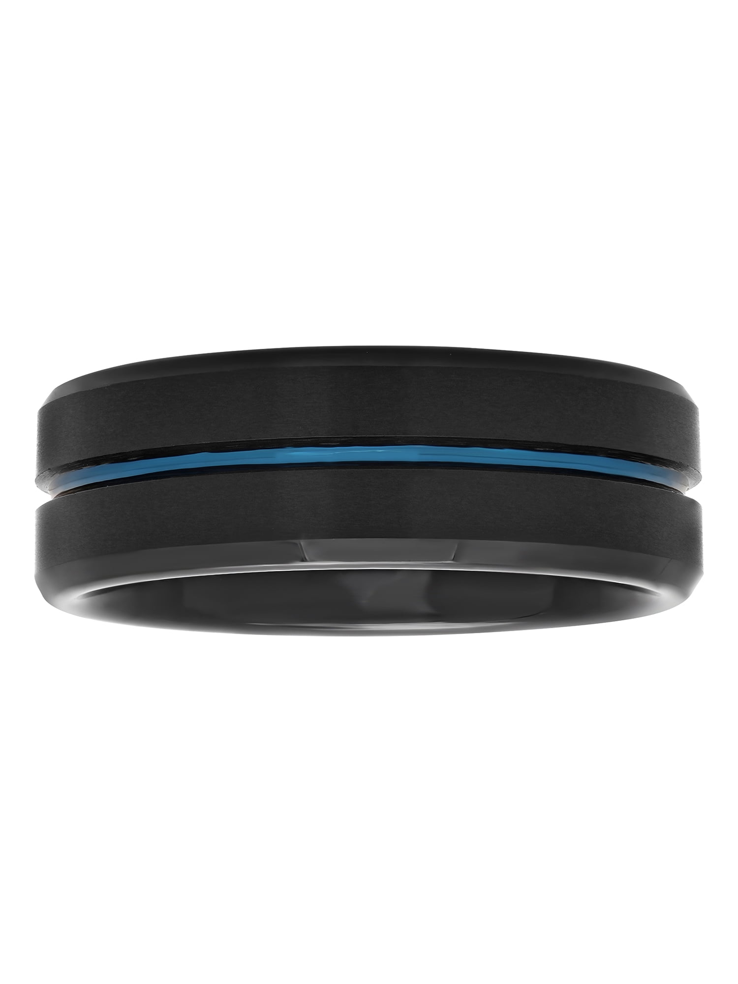 Mens Black & Blue Tungsten 8MM Grooved Comfort Fit Wedding Band - Mens ...