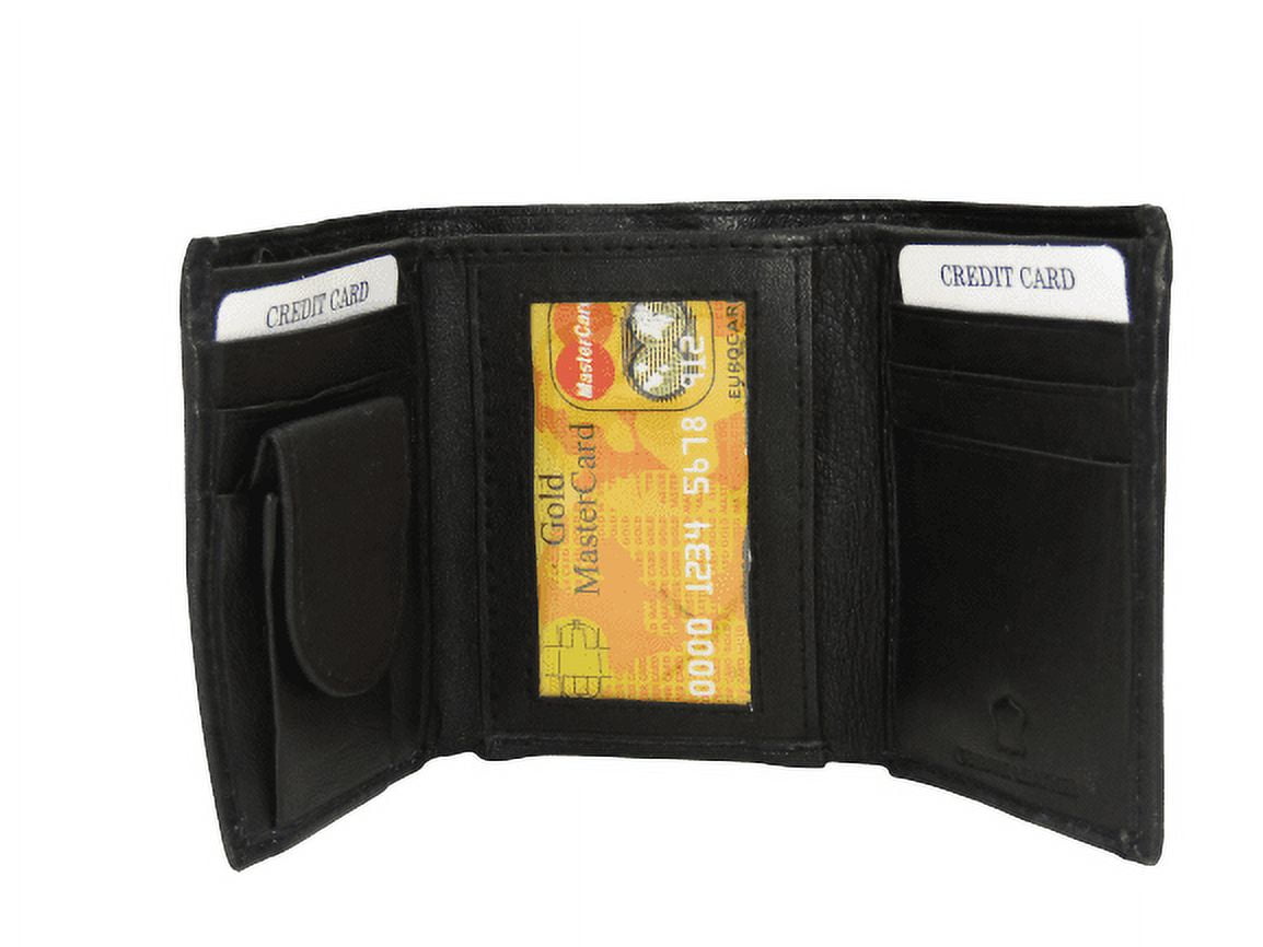 Mens' Black Genuine Leather Trifold ID Coin Credit Card Holder Wallet ...