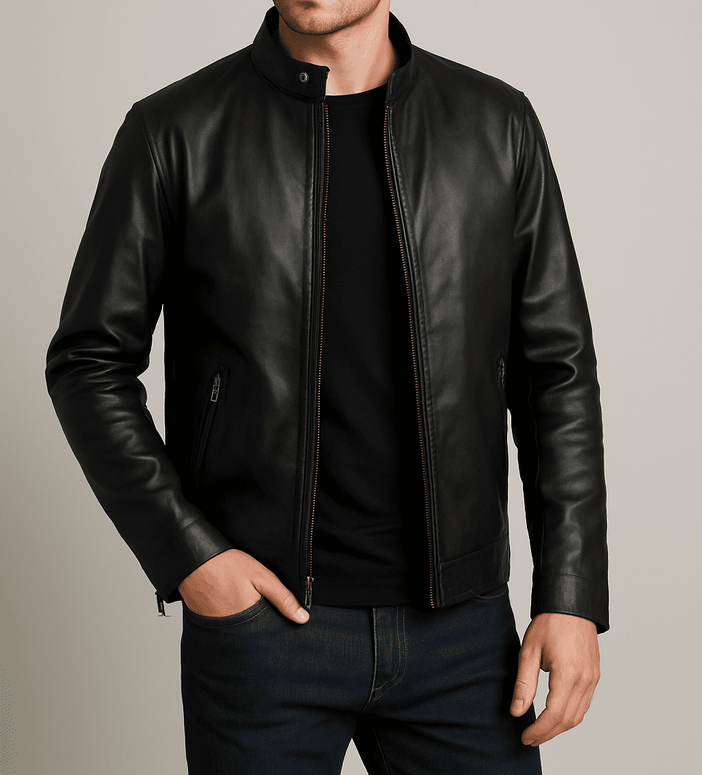 Mens Black Lambskin Genuine Leather Zipper Jacket New Biker Jacket 2 ...